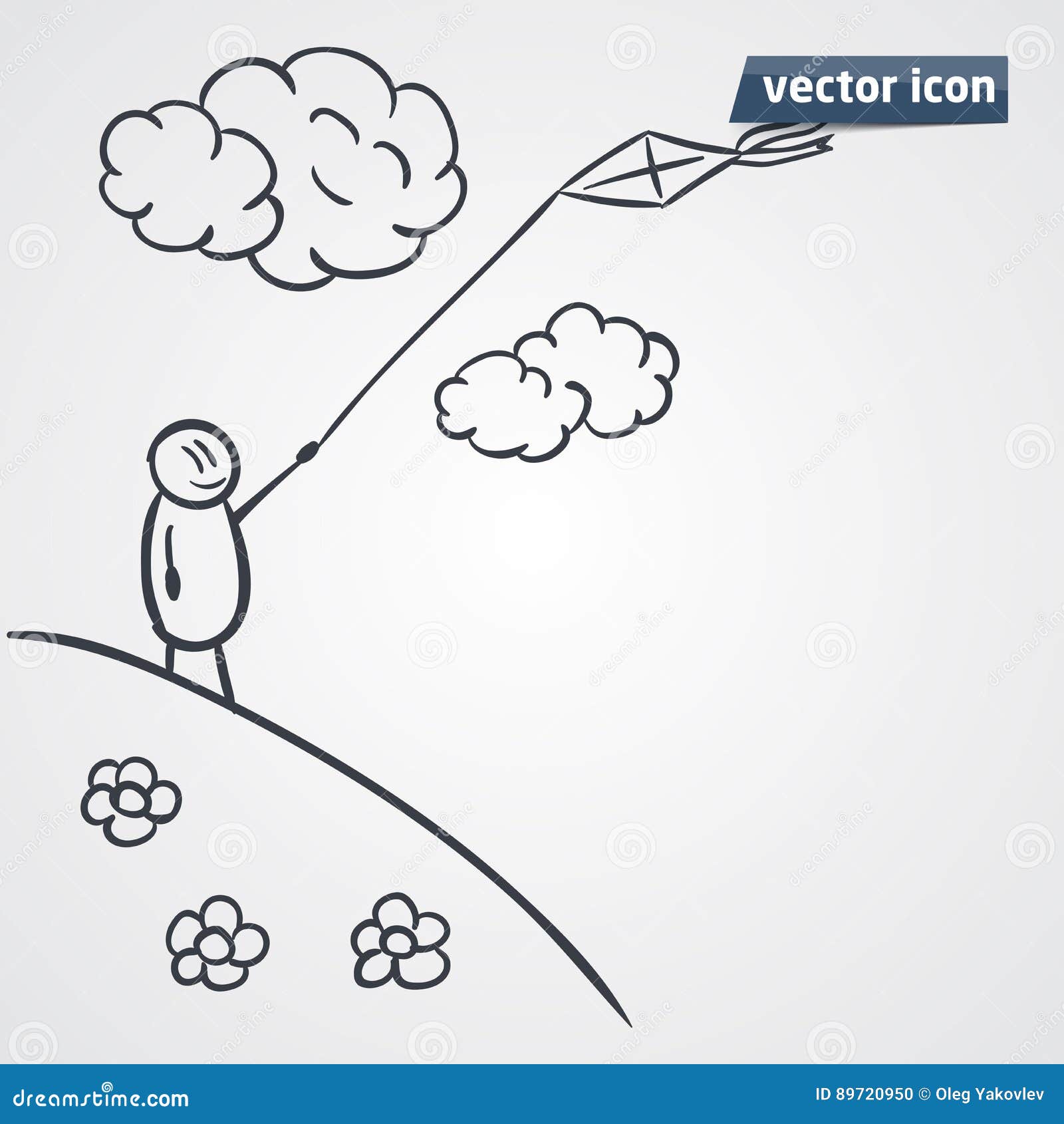 Dream Stick Figure with Kite and Clouds Stock Vector - Illustration of ...