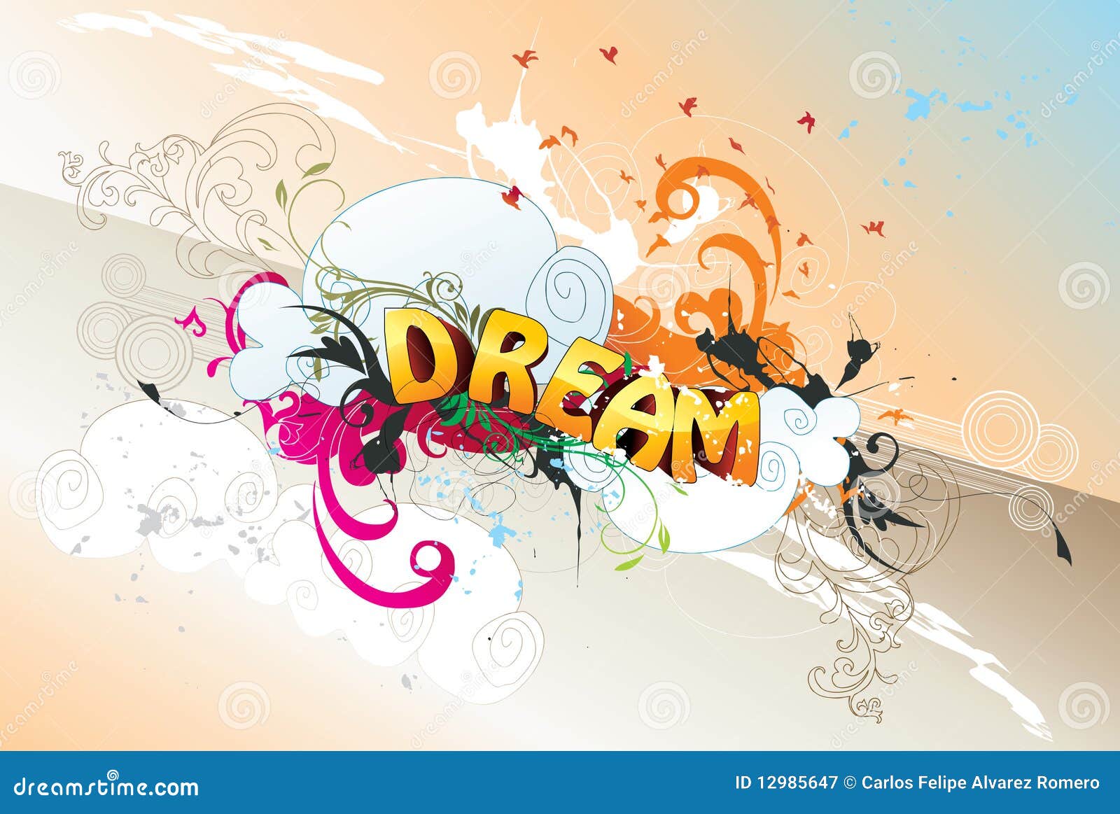 Dream text stock vector. Illustration of vintages, floral - 12985647