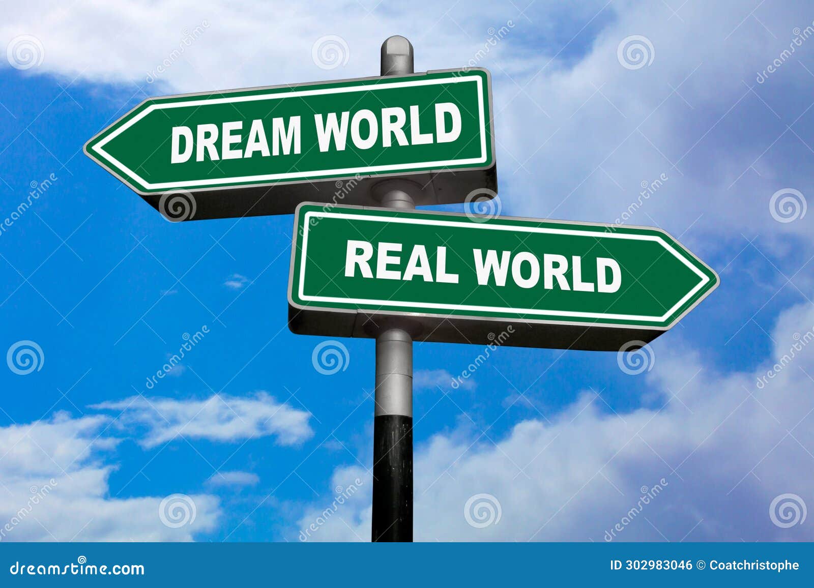 Dream World or Real World - Direction Signs Stock Photo - Image of ...