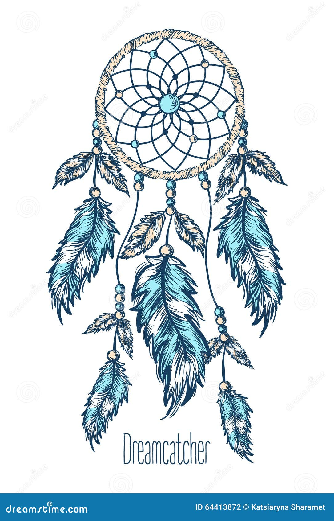 Dreamcatcher, Feathers. Hand Drawn. Stock Vector - Illustration of bird ...
