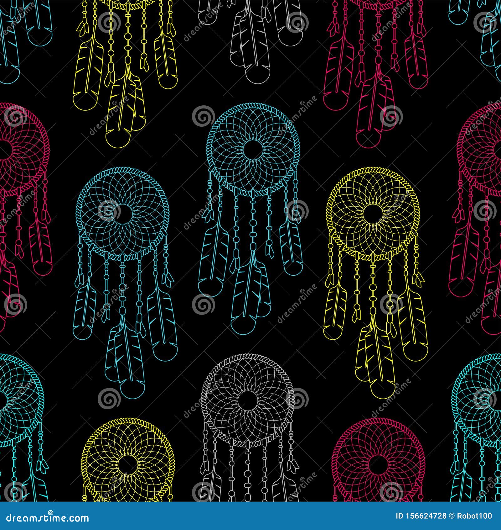Dreamcatcher Pattern Seamless. Dream Catcher Background Stock Vector ...