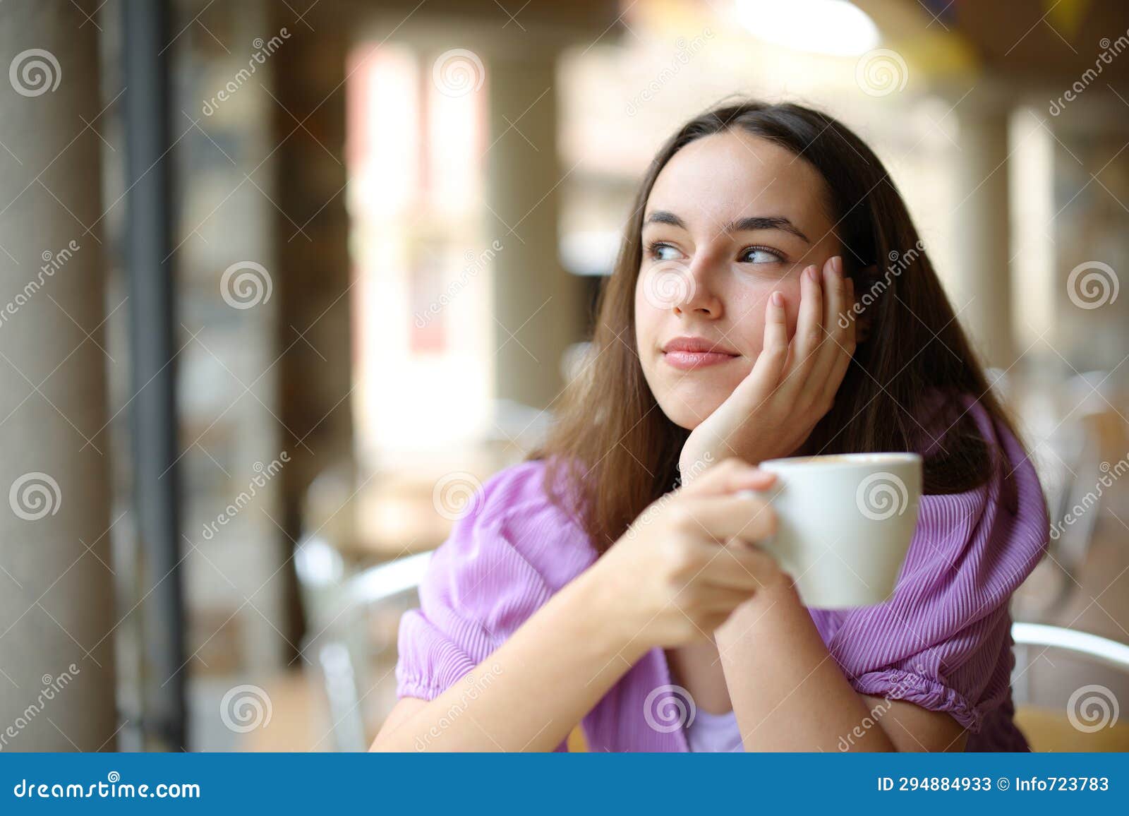 Dreamer Thinking Drinking Coffee in a Terrace Stock Image - Image of ...