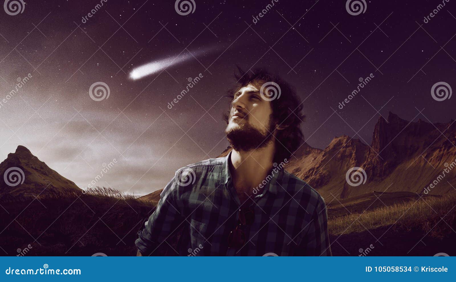 Dreamer Young Man Follows the Star, Falling Star, Concept, Stock Photo ...
