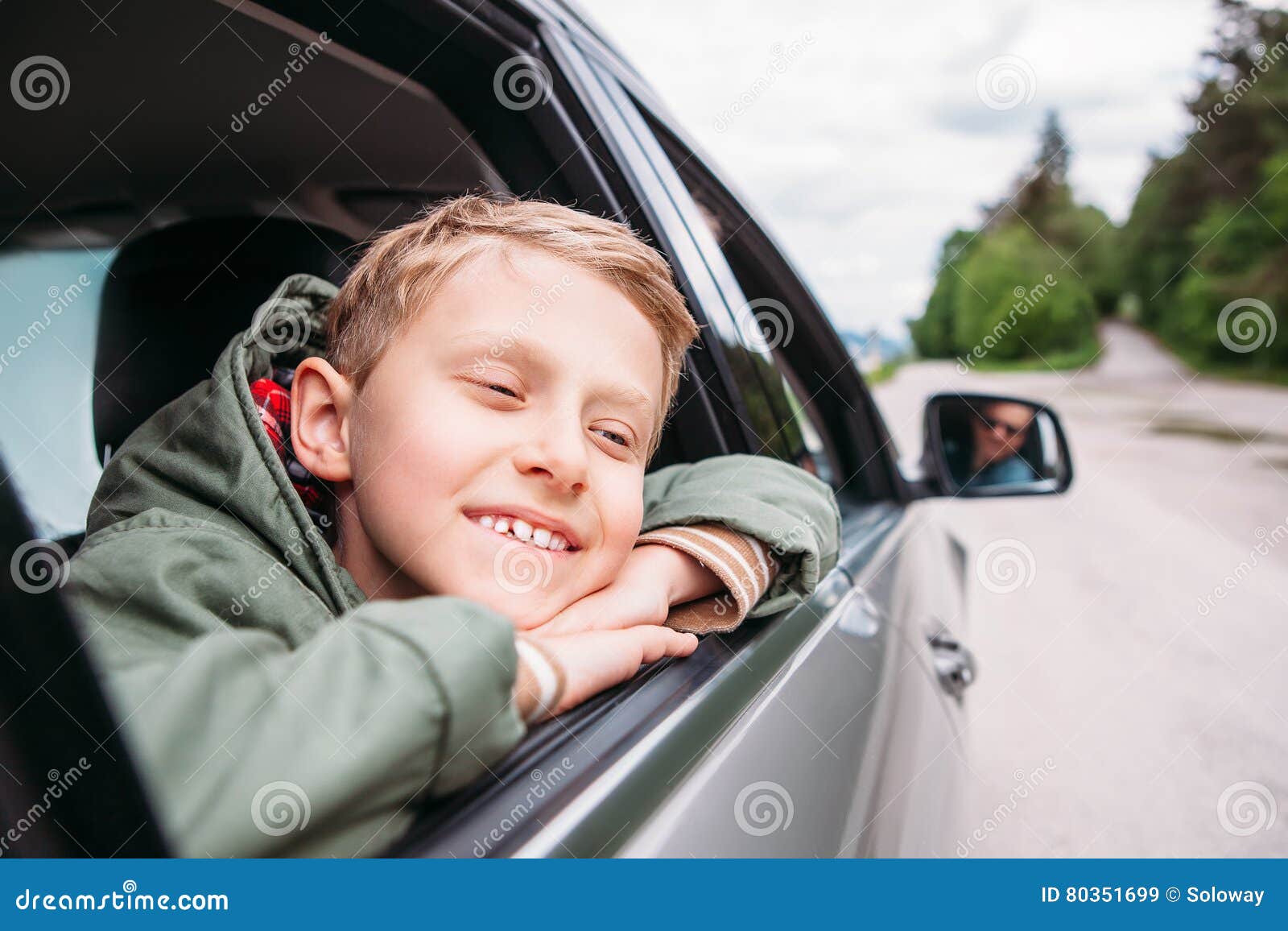 Dreaming Boy Look Out from the Car Window Stock Image - Image of ...