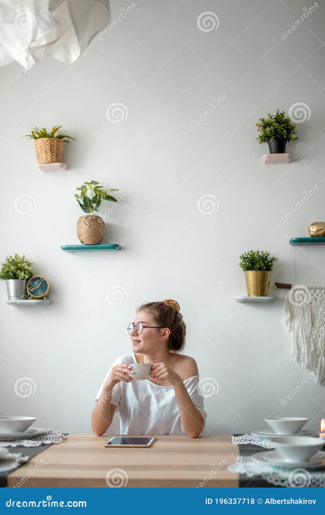 Dreaming Girl with a Cup of Tasty Tea in Kitchen Stock Photo - Image of ...