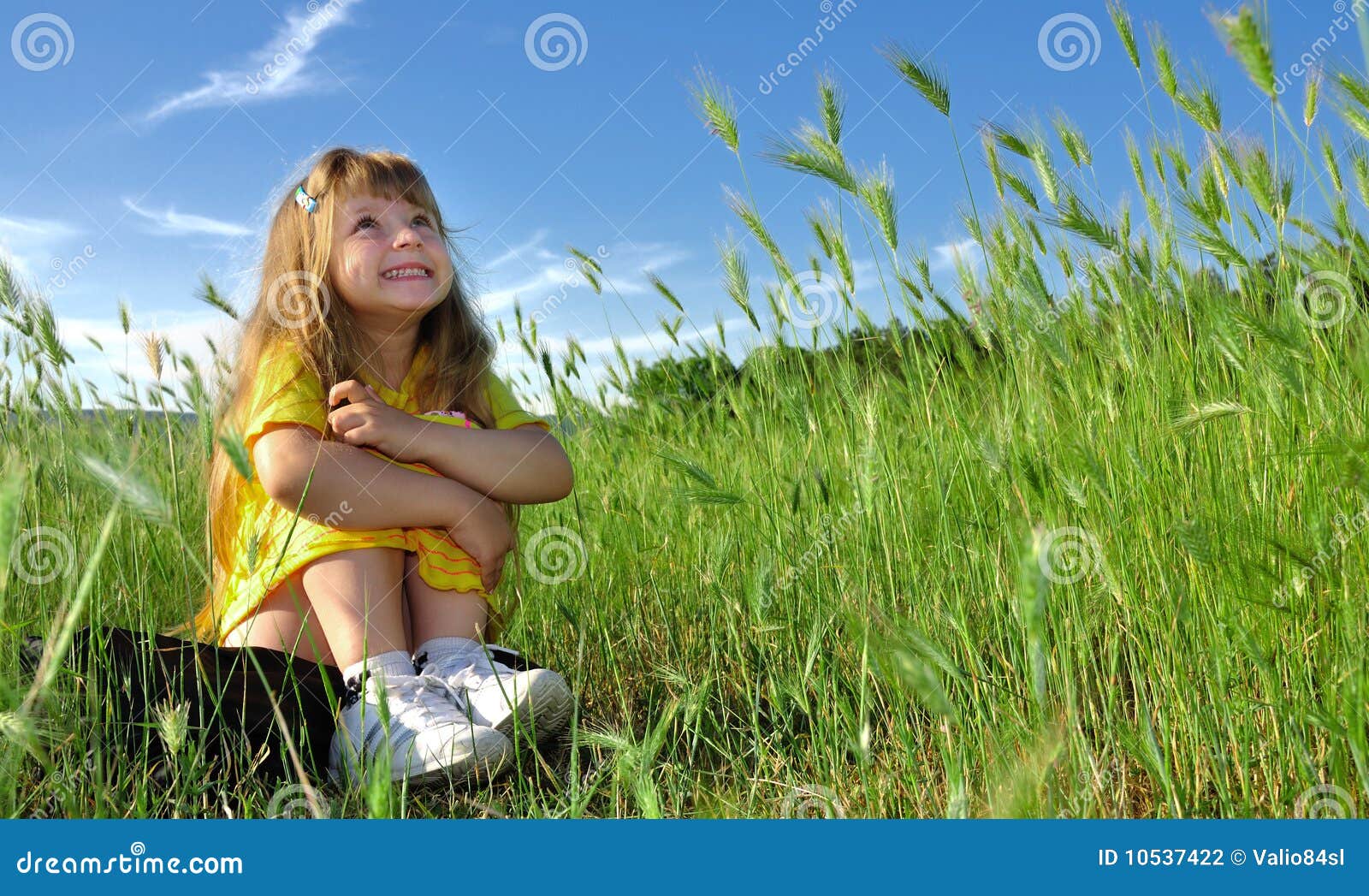 Dreaming girl in the grass stock photo. Image of idyllic - 10537422