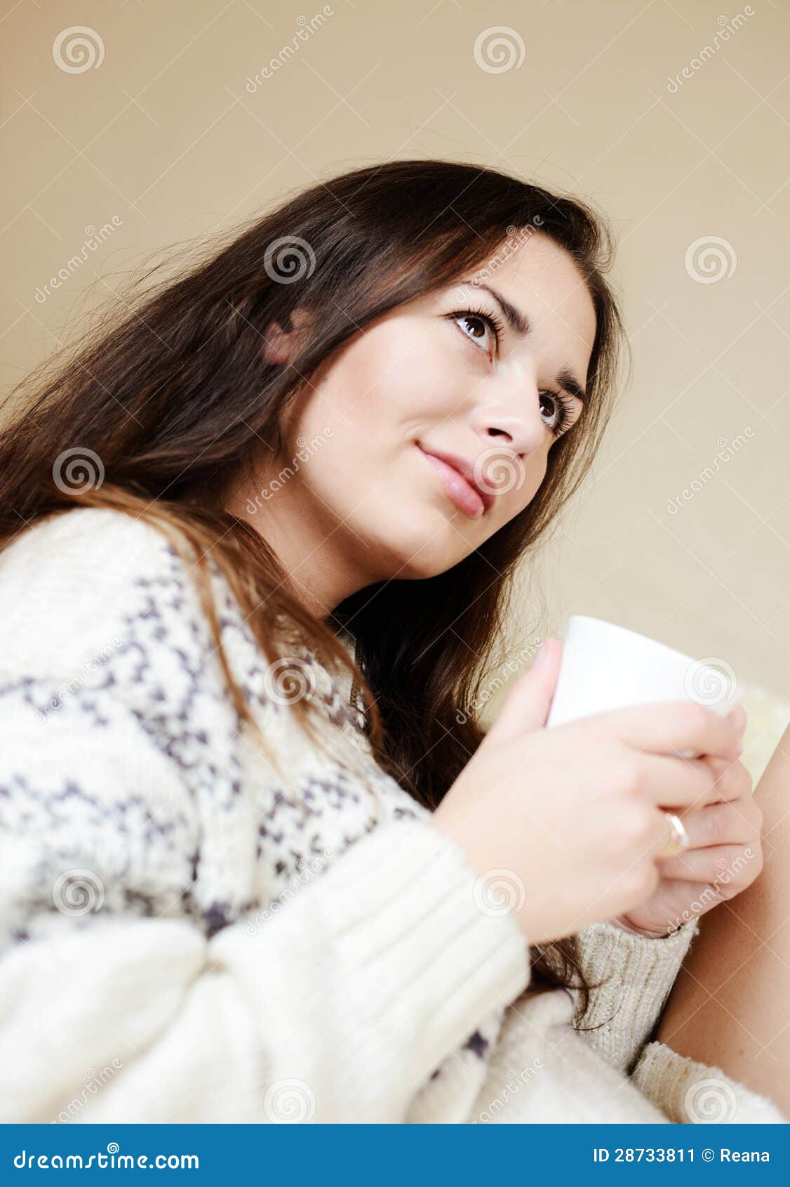Dreaming Lady with Cup of Tea Stock Image - Image of drink, happy: 28733811