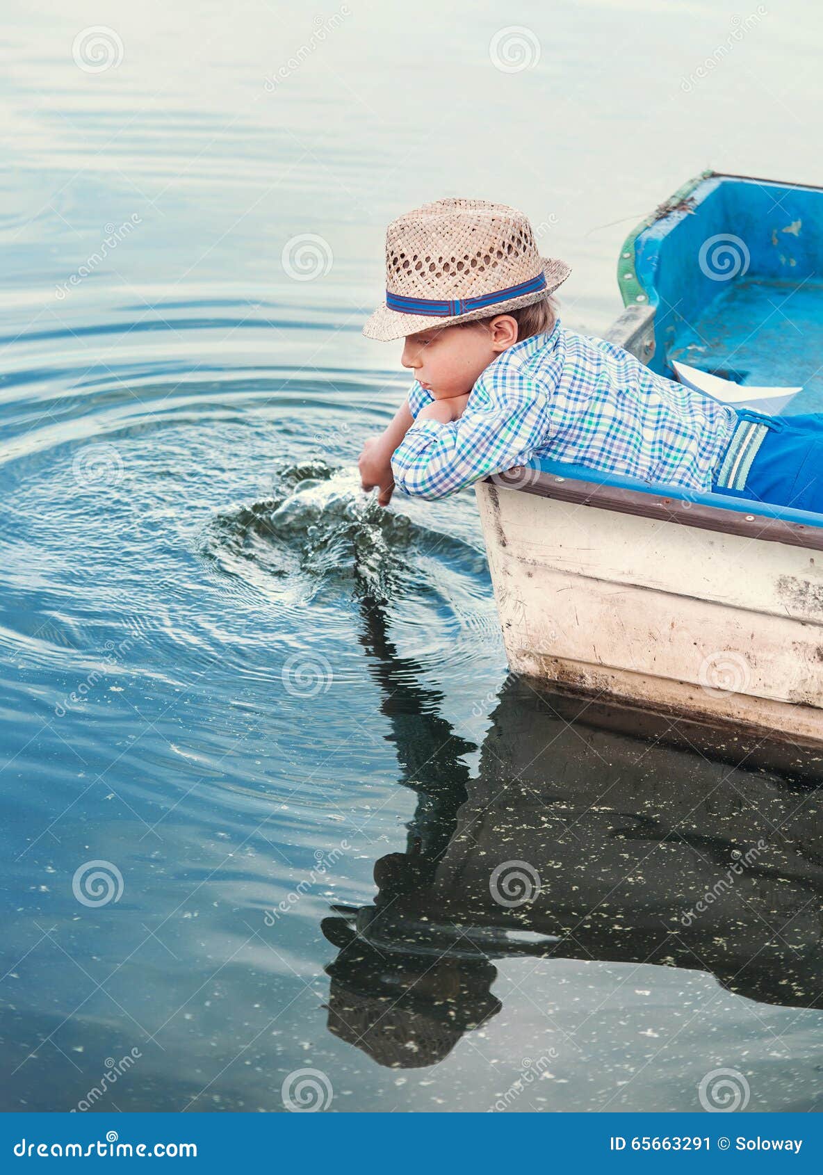 Dreaming Little Boy in Boat Stock Image - Image of lifestyle, person ...