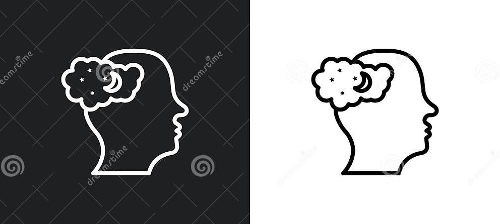 Dreaming Outline Icon in White and Black Colors. Dreaming Flat Vector ...
