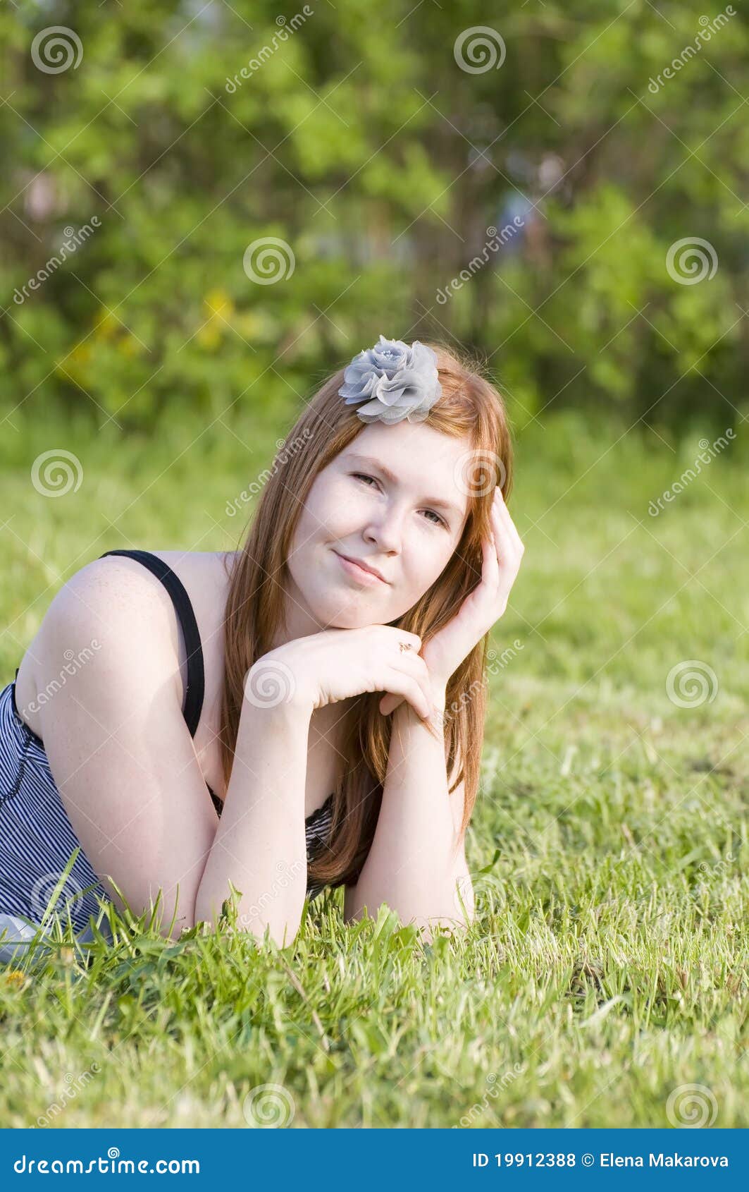 Dreaming Pretty Girl on a Grass Stock Photo - Image of summer, spring ...