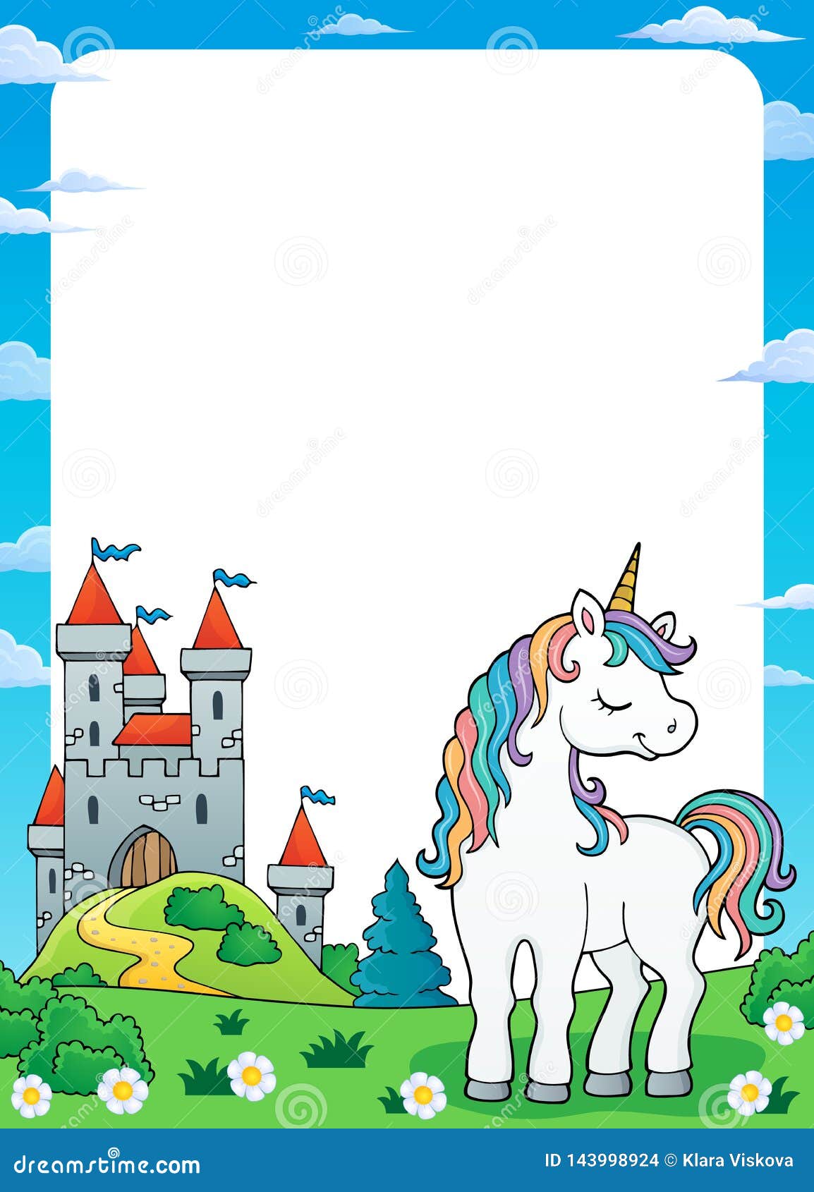 Dreaming Unicorn Theme Frame 1 Stock Vector - Illustration of horn ...