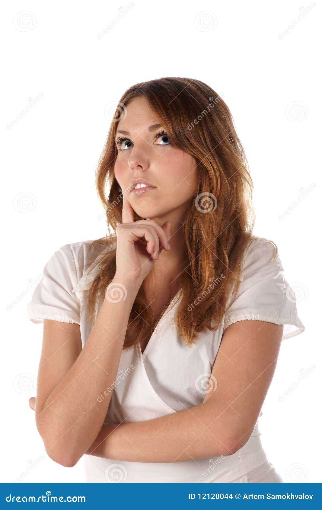 Dreaming Young Woman (isolated) Stock Photo - Image of beauty, casual ...