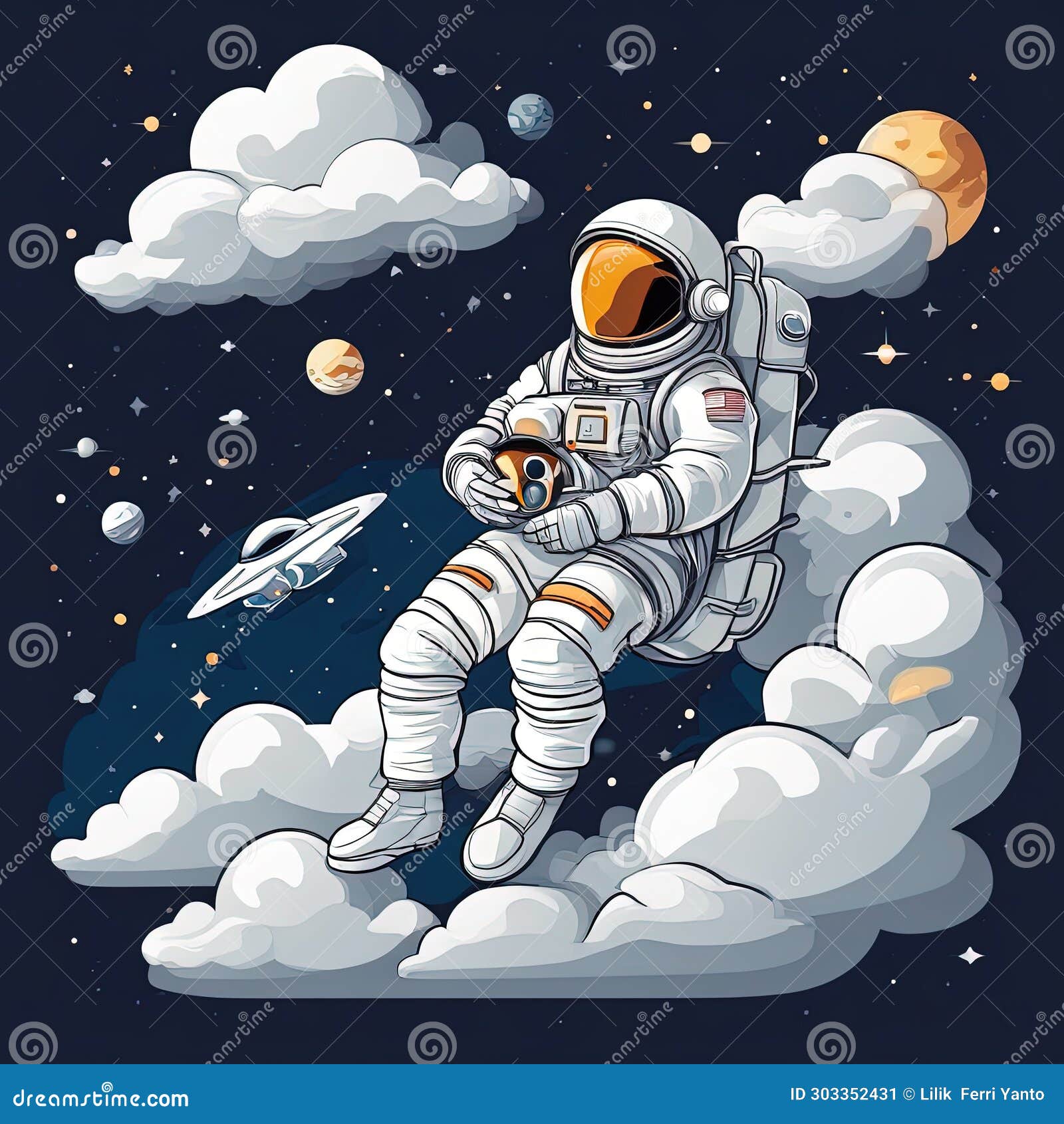 Dreamlike Astral Sojourn Astronaut in Clouds Vector Isolated Stock ...