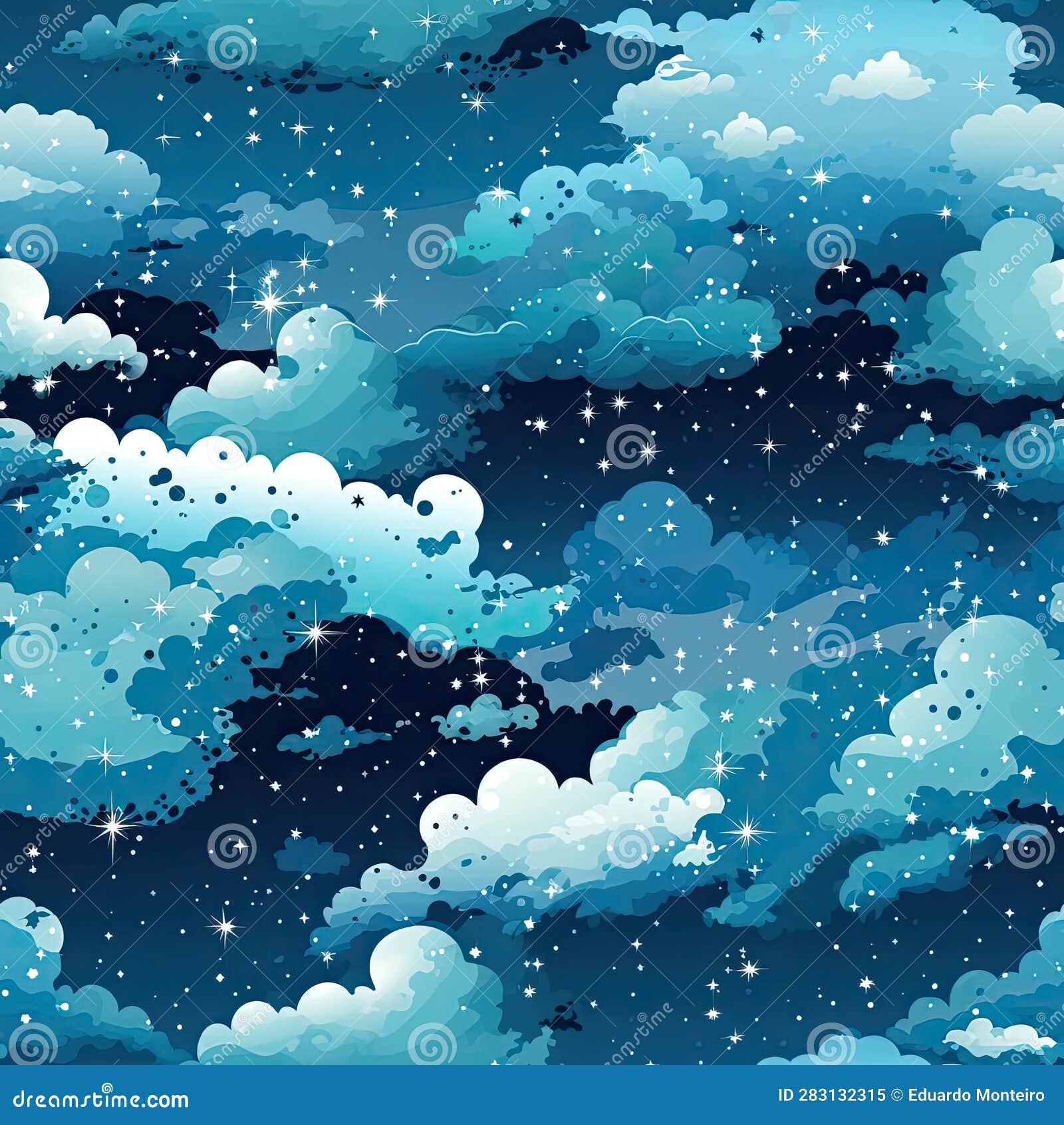 Dreamlike Clouds and Stars on a Night Sky (tiled Stock Illustration ...