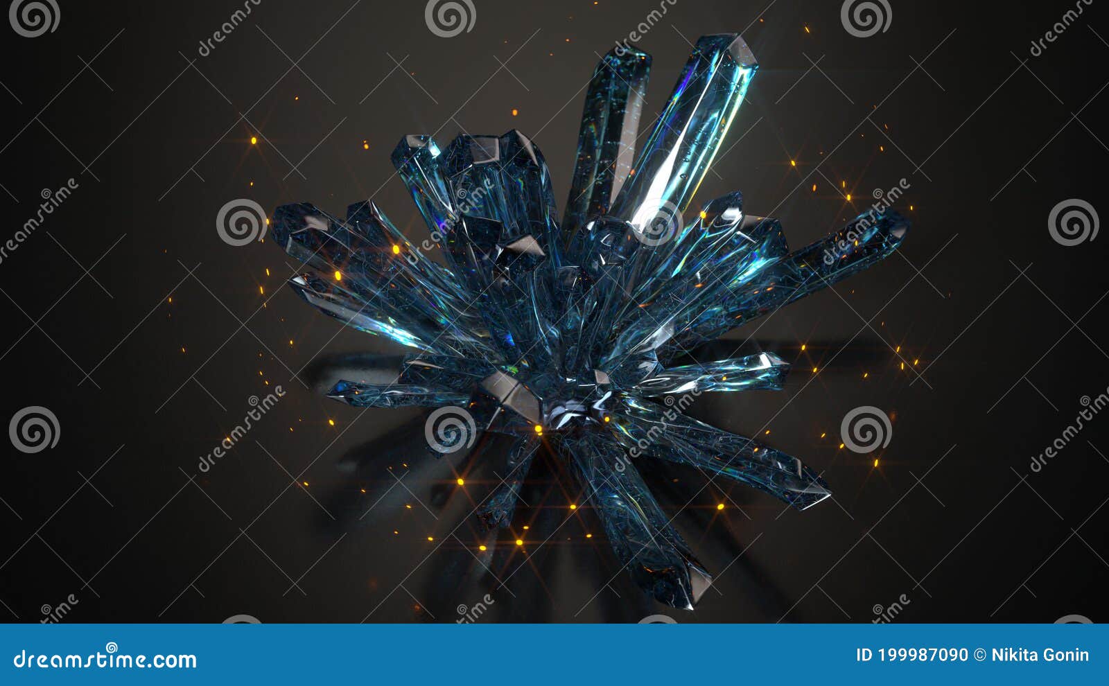 Dreamlike Crystal Druse and Fireflies 3D Render Stock Illustration ...