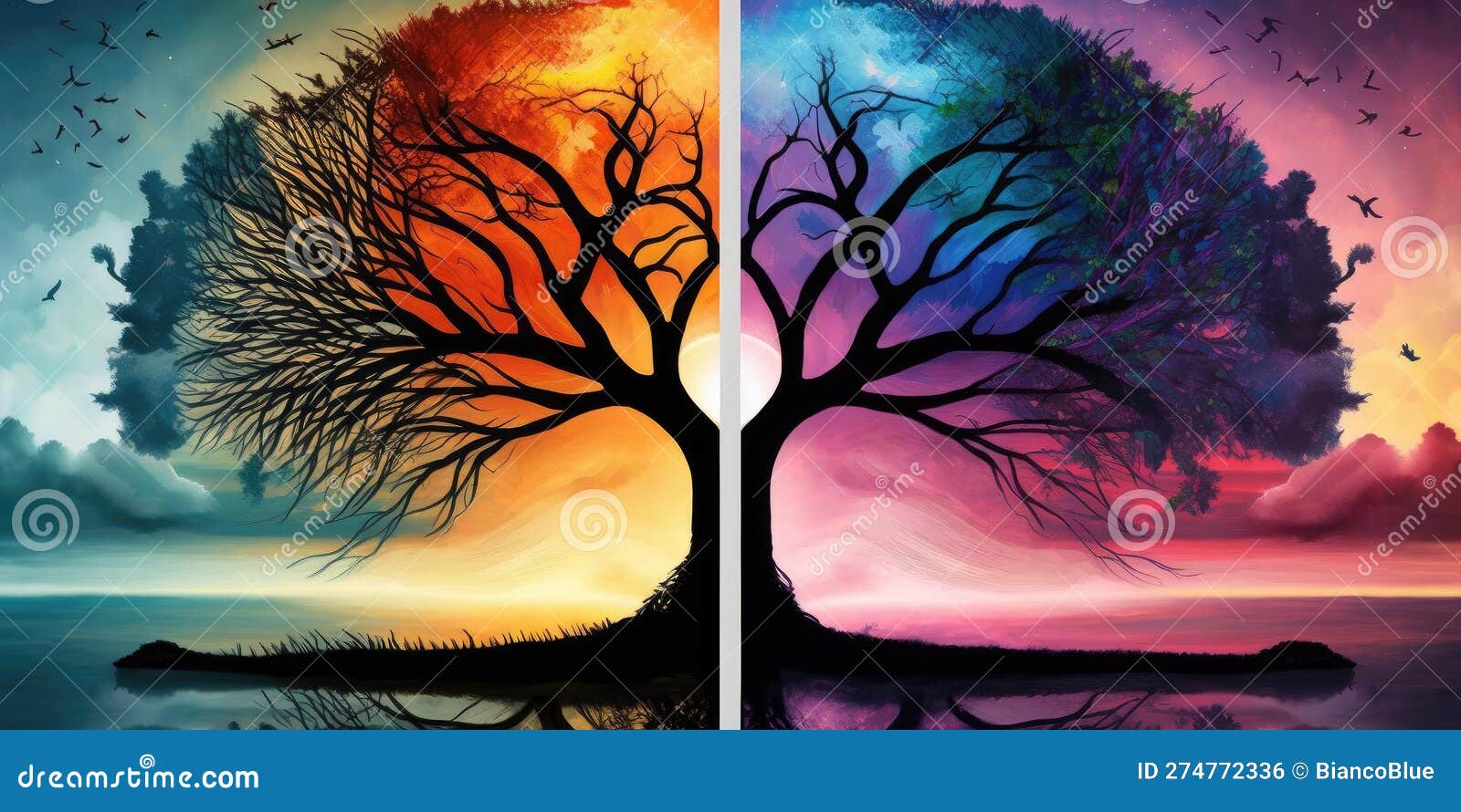 Dreamlike Fantasy Hand Drawn Style of Life Tree Stock Illustration ...