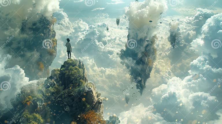 Dreamlike Landscape with Floating Objects and Distorted Perspective ...
