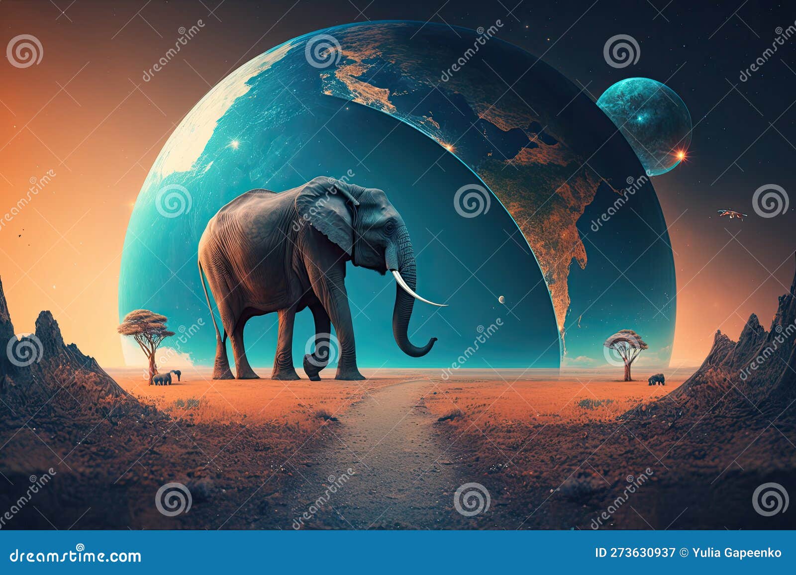 Dreamlike and Reality-bending Background with Elephant. Illustration AI ...