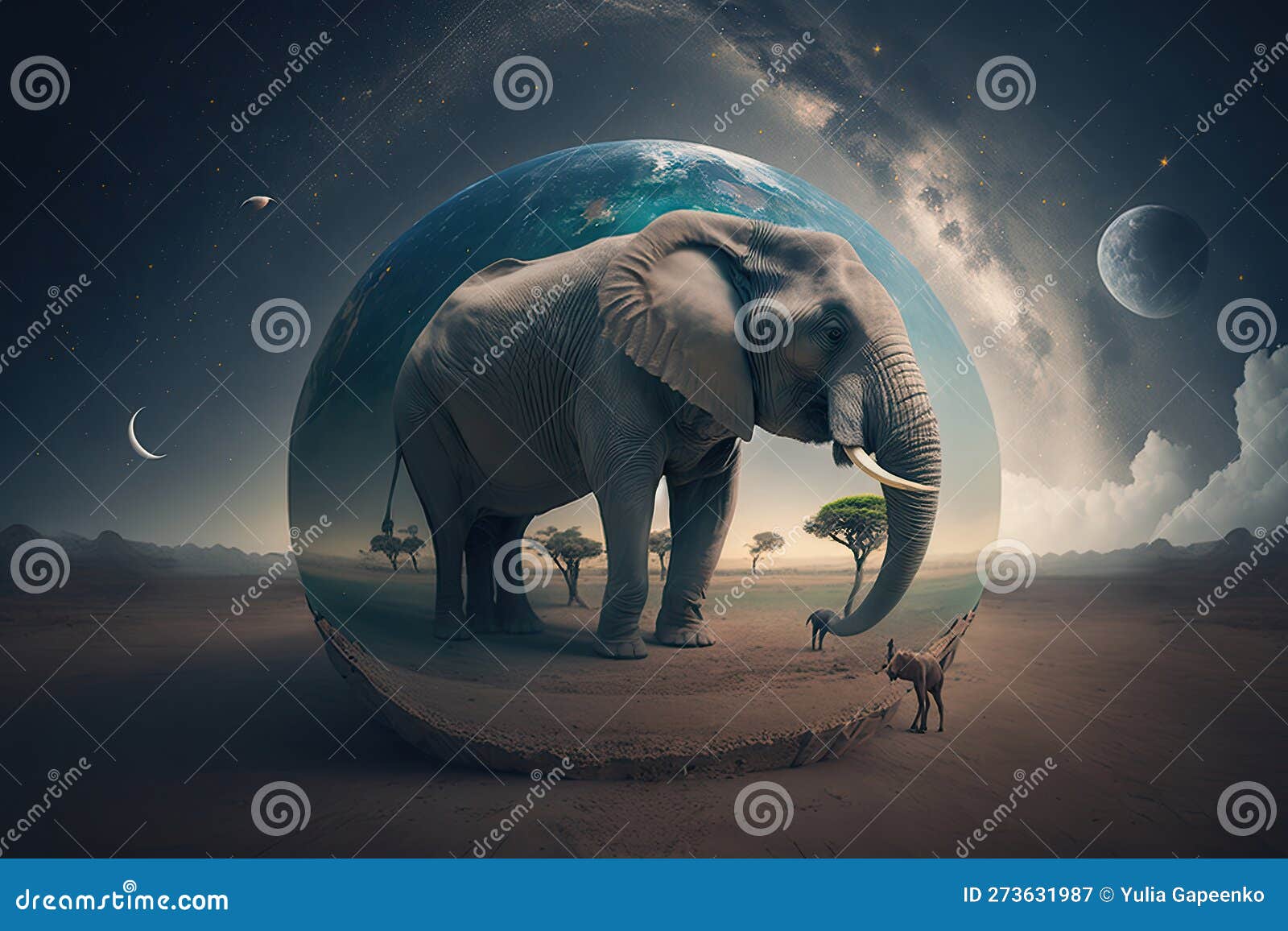 Dreamlike and Reality-bending Background with Elephant. Illustration AI ...