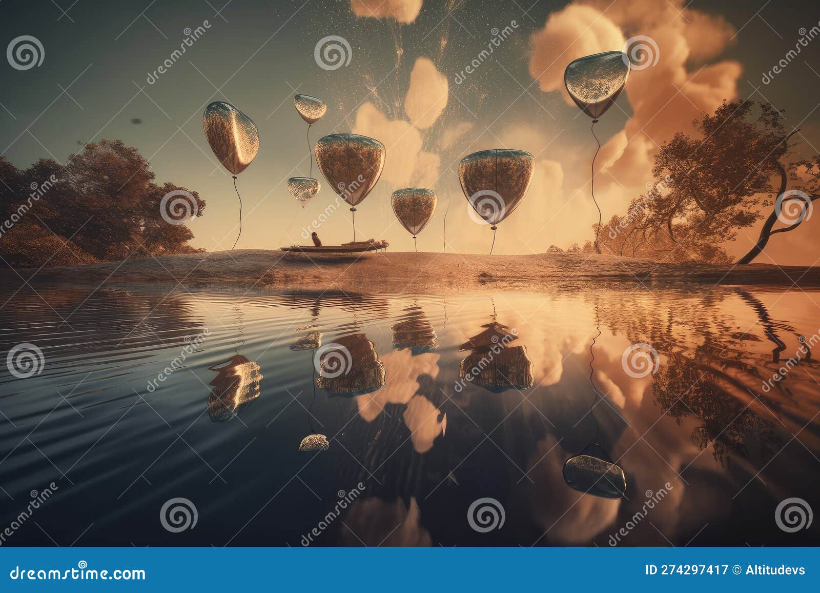 Dreamlike Scene Of A Surreal Landscape With Floating Orbs Of Light ...