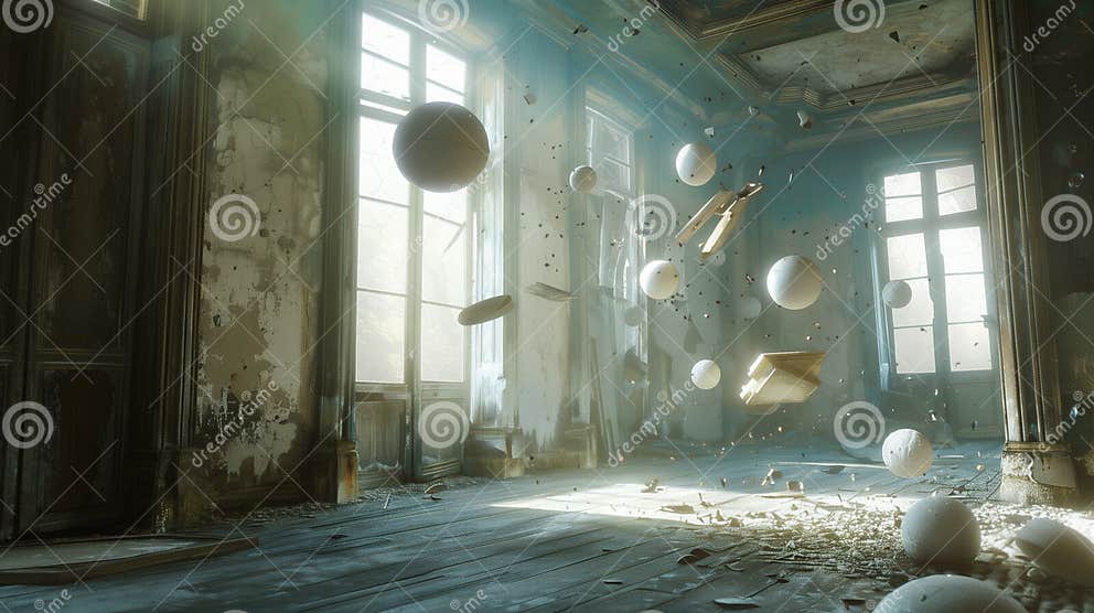 Dreamlike Scene with Levitating Objects Stock Illustration ...