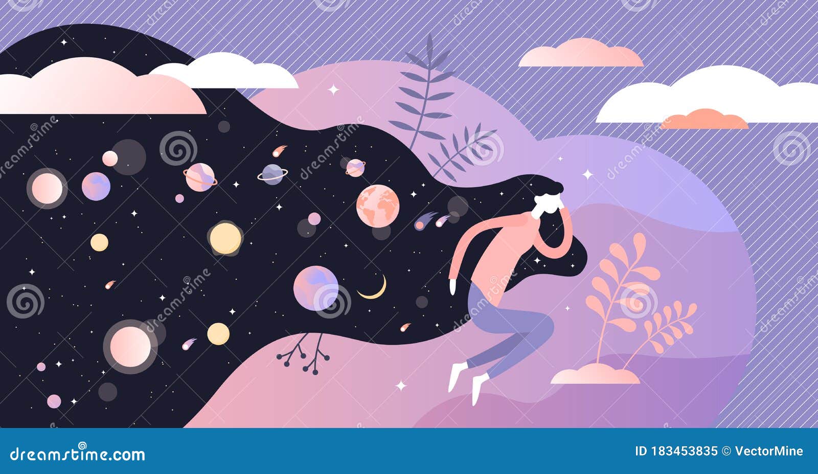 Dreams Vector Illustration. Abstract Night Deep Sleep Tiny Persons ...