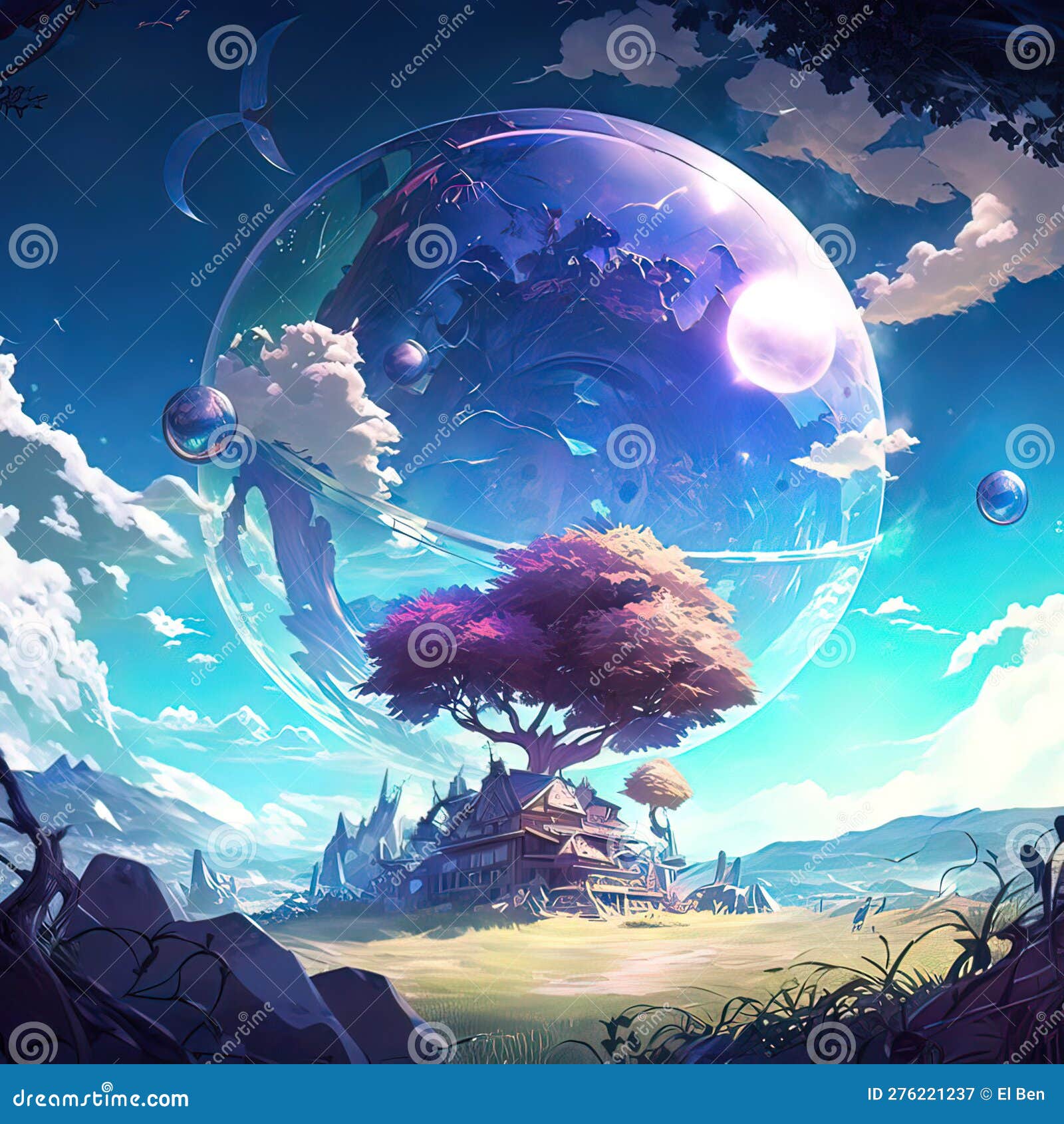 Dreamscape Anime Wallpaper stock illustration. Illustration of ...