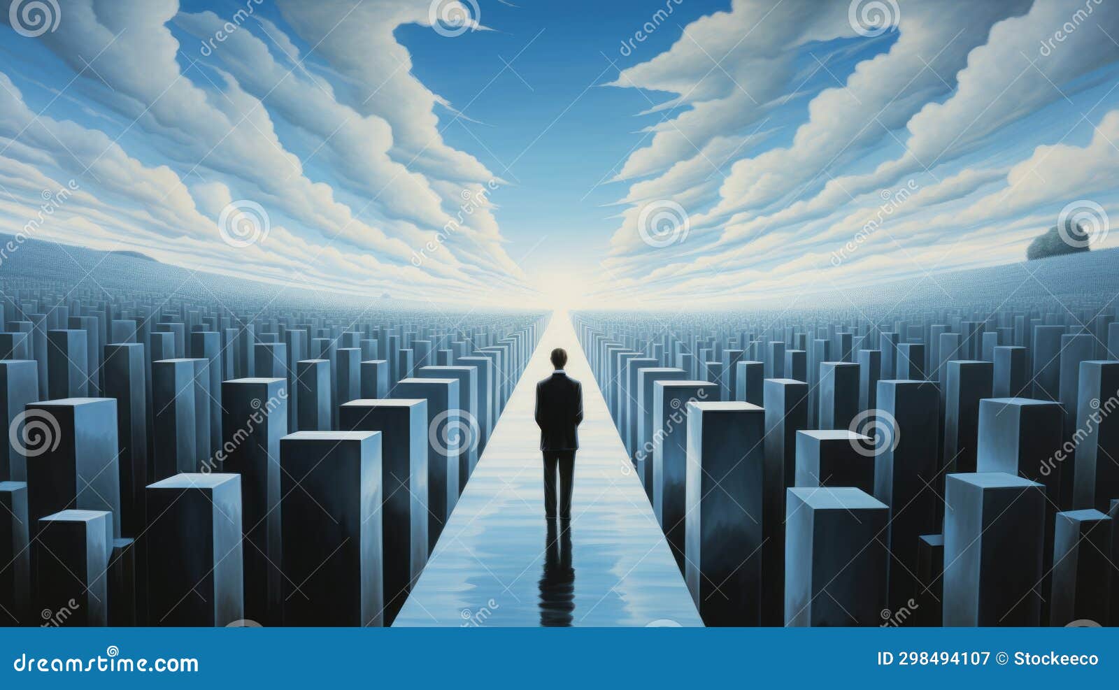 Dreamscape: a Bold and Symmetrical Man in the Clouds Stock Illustration ...