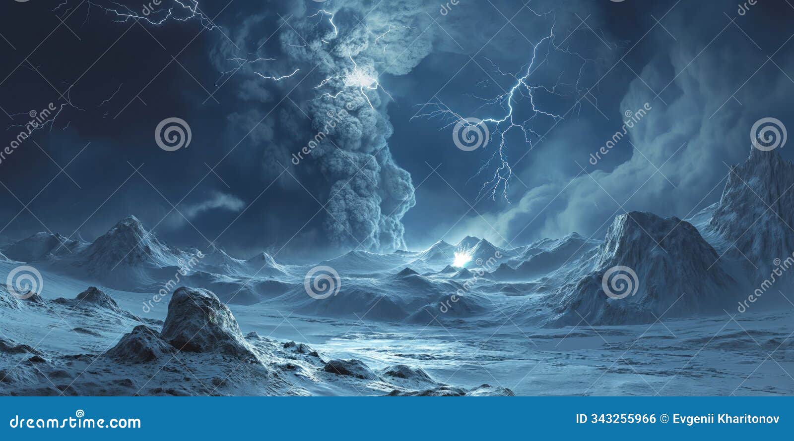 Dreamscape, Massive Volcanic Eruption with Lightning Striking a Column ...