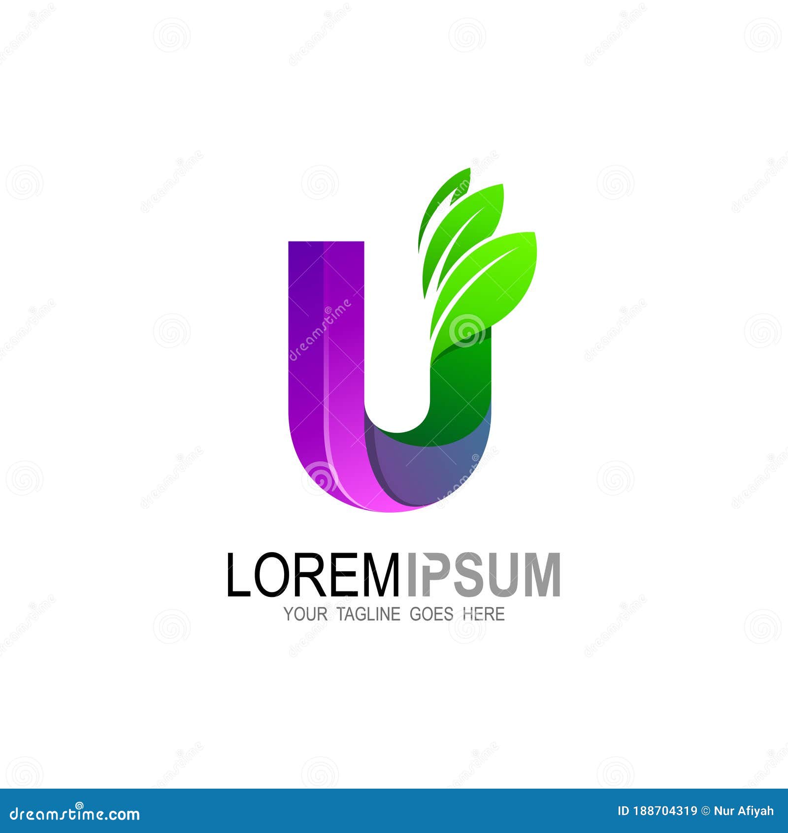 Letter U Logo and Leaf Design Combination, 3d Logos Stock Vector ...