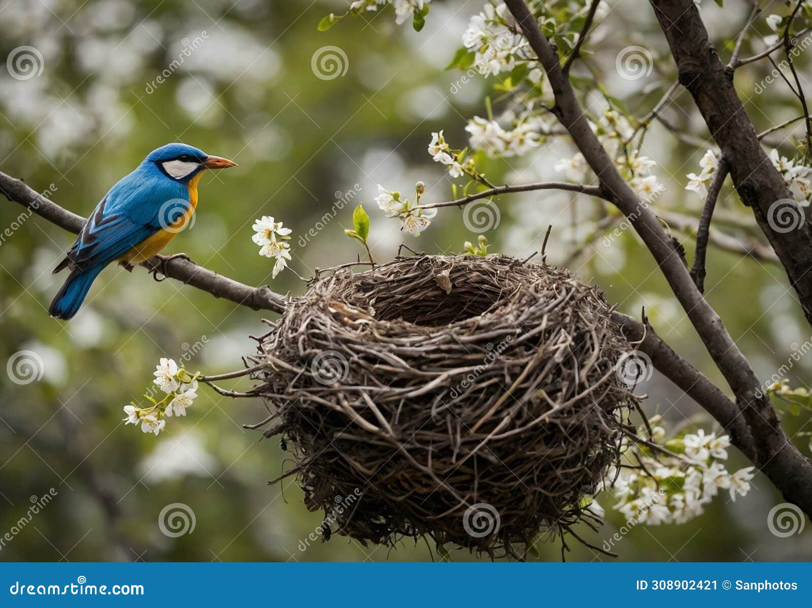 Spring S Arrival: Blue Bird and Nest Stock Illustration - Illustration ...