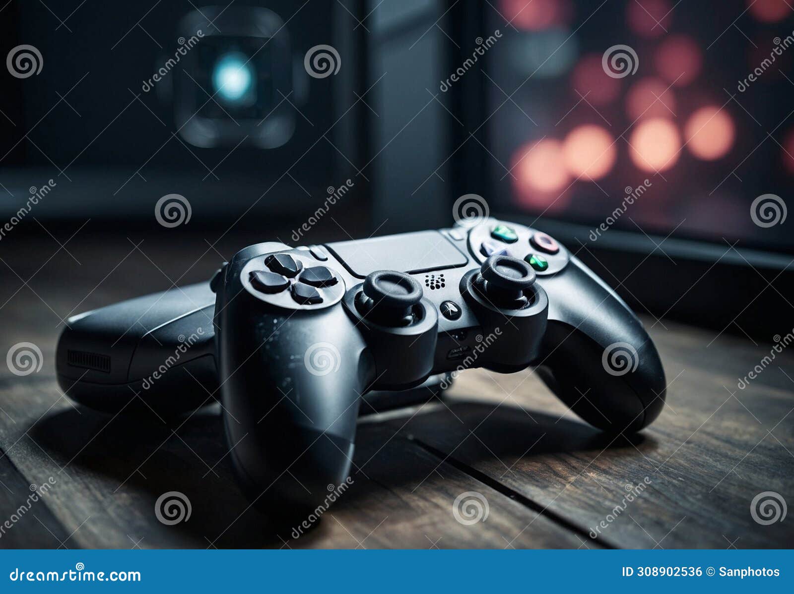 Gaming in the Dark: Console on Wooden Table Stock Illustration ...