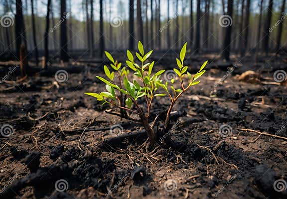 Symbol of Renewal: Young Brush Amidst Barren Forest Stock Photo - Image ...