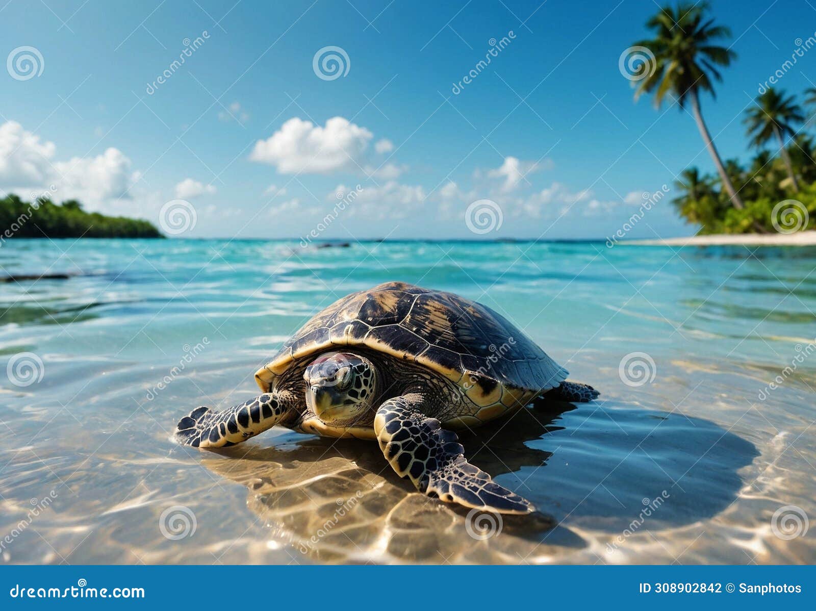 Tranquil Serenity: Sleeping Sea Turtle on Pristine Beach Stock Photo ...