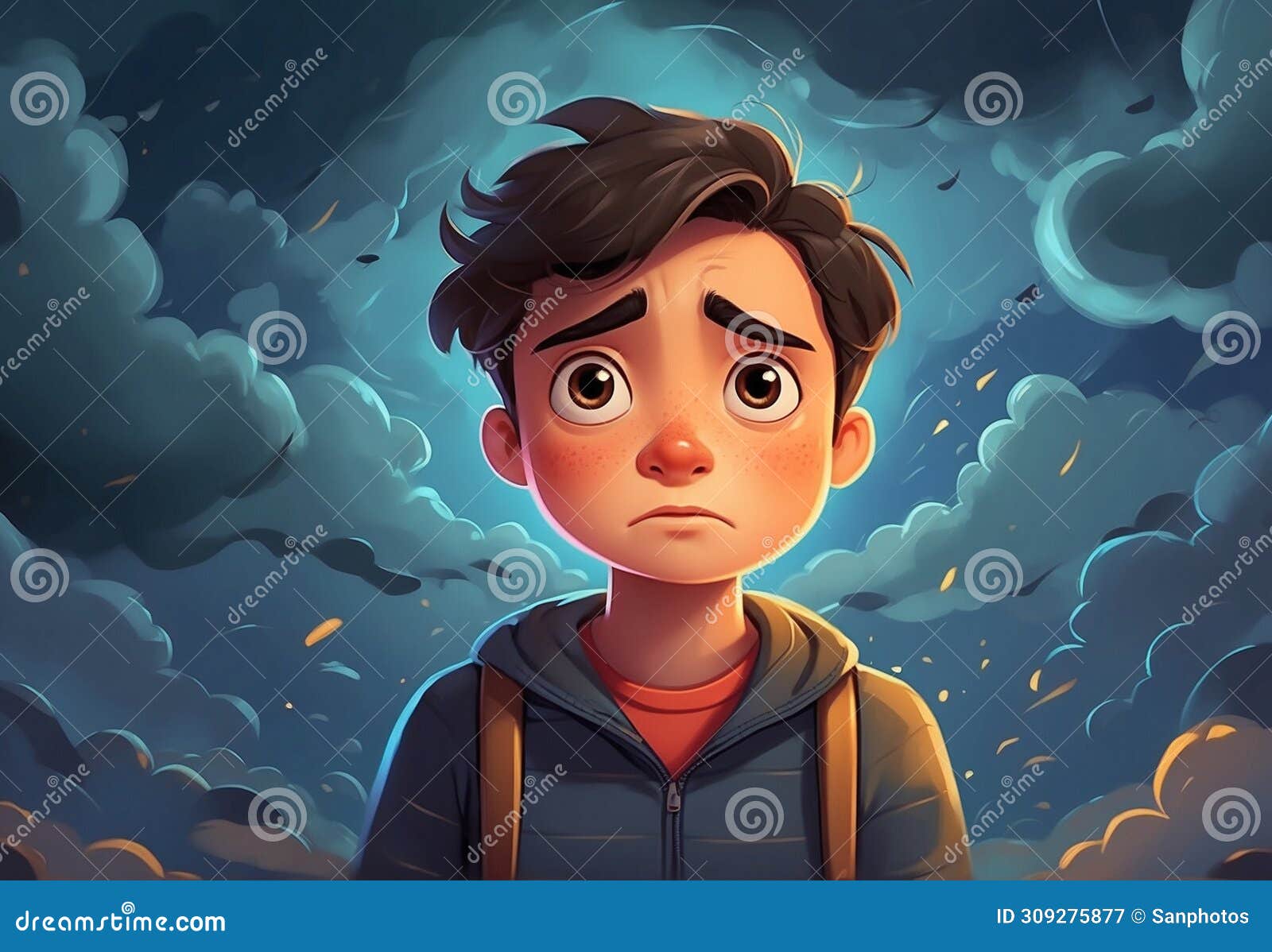 Tearful Boy: Cartoon Portrait of Sadness Stock Illustration ...