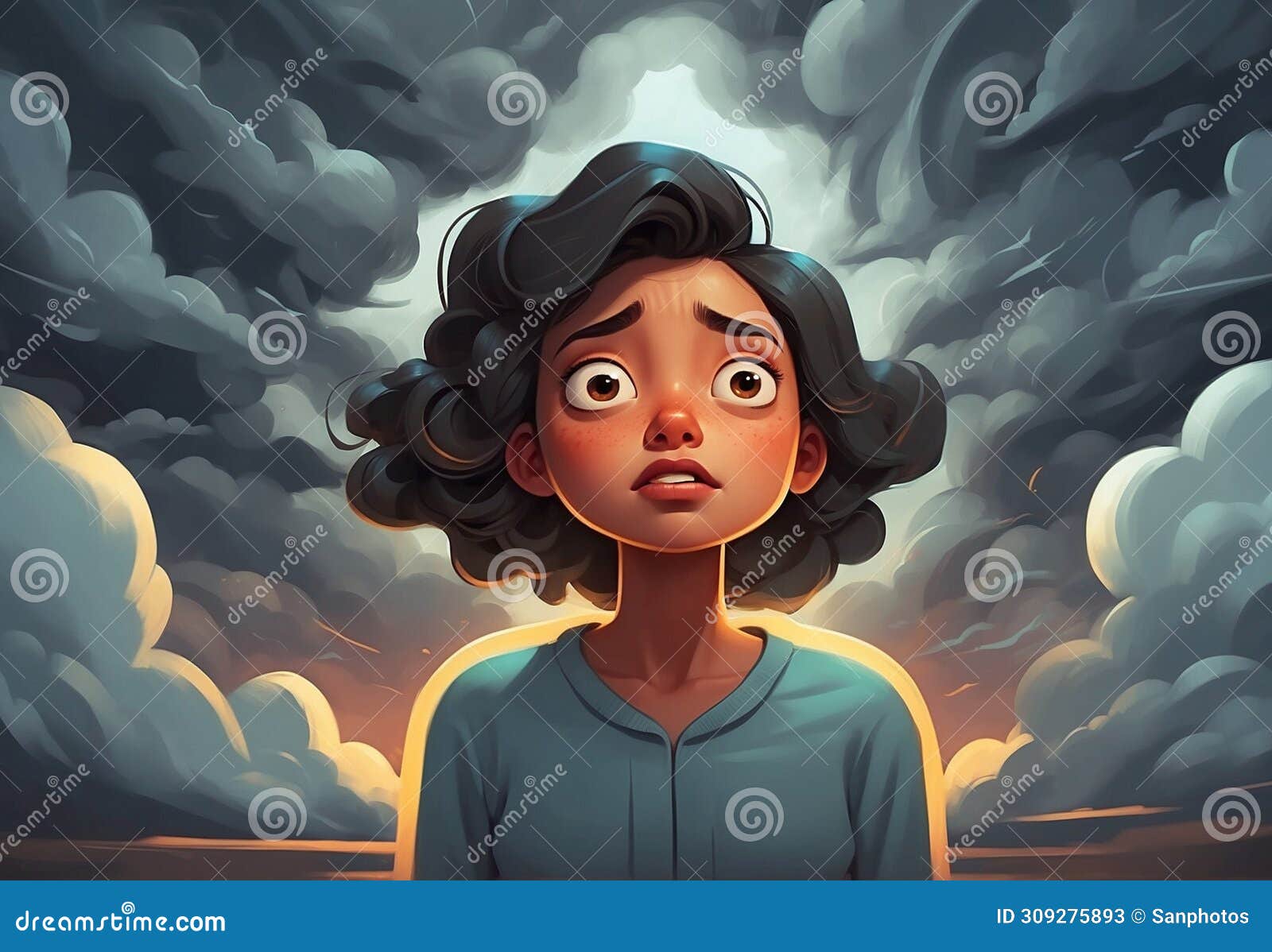 Anxious Girl: Cartoon Portrait of Worry Stock Illustration ...