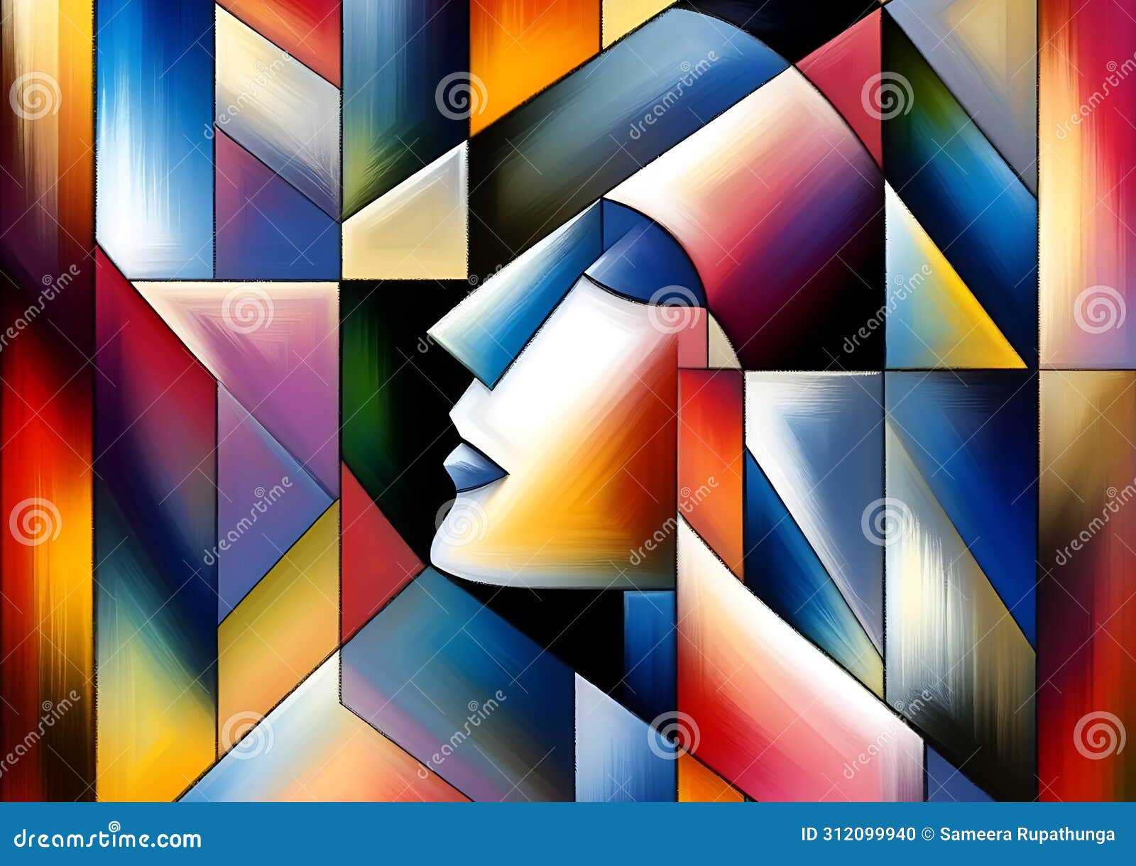 Dreamlike Cubism: a Fusion of Bold Colors and Geometric Shapes Stock ...