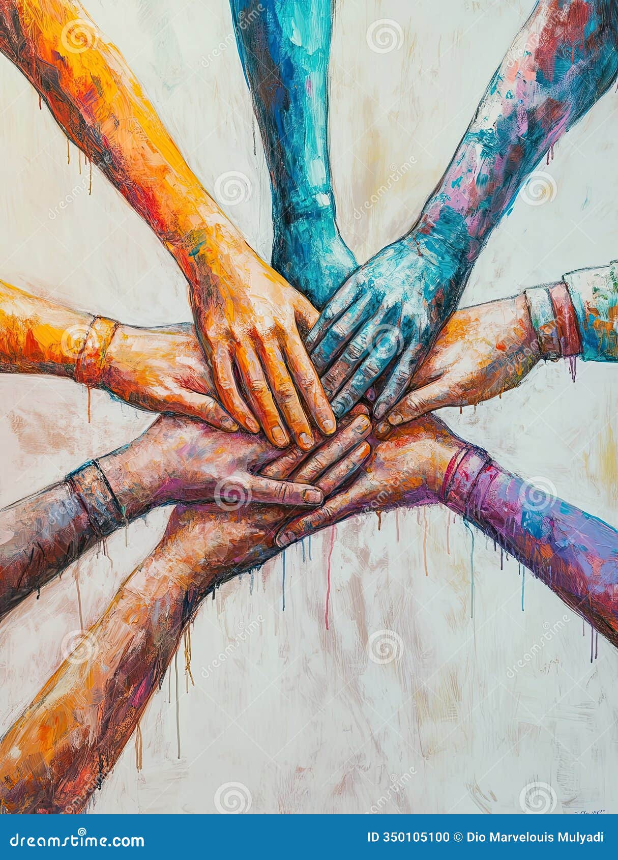 Colorful Hands Together Unity Teamwork Stock Illustration ...