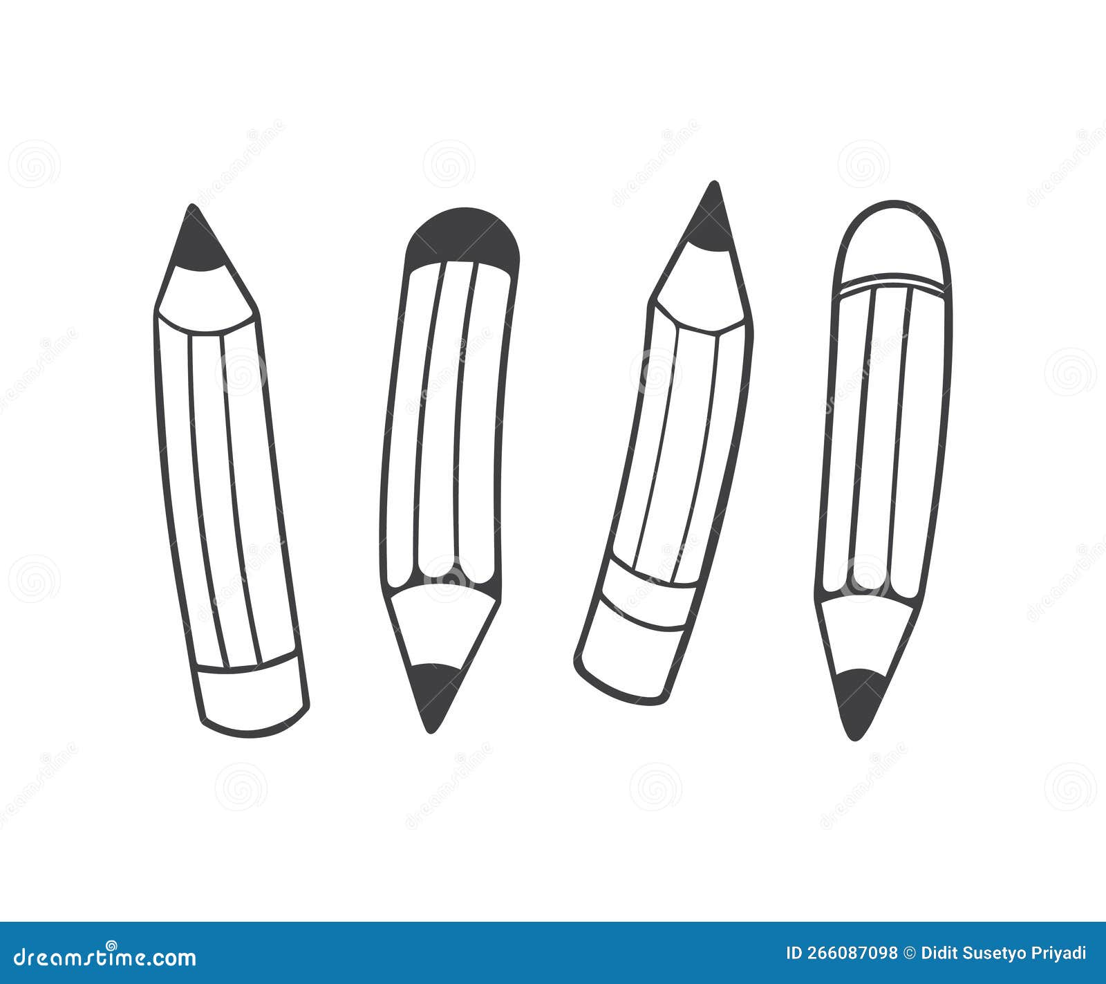 Pencil Wooden Set with Hand Drawn Sketch and Outline Style Stock Vector ...