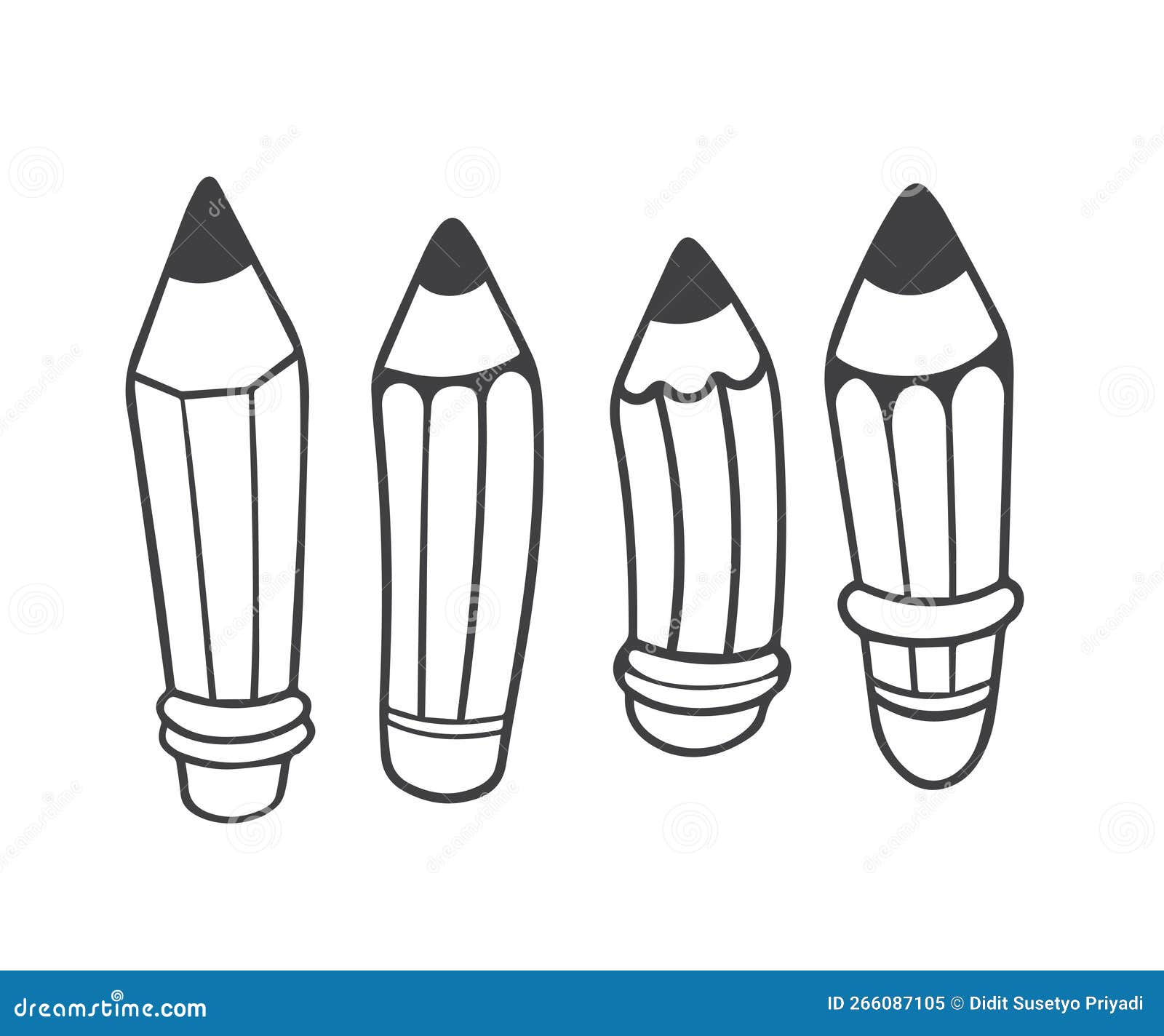 Pencil Wooden Set with Hand Drawn Sketch and Outline Style Stock Vector ...