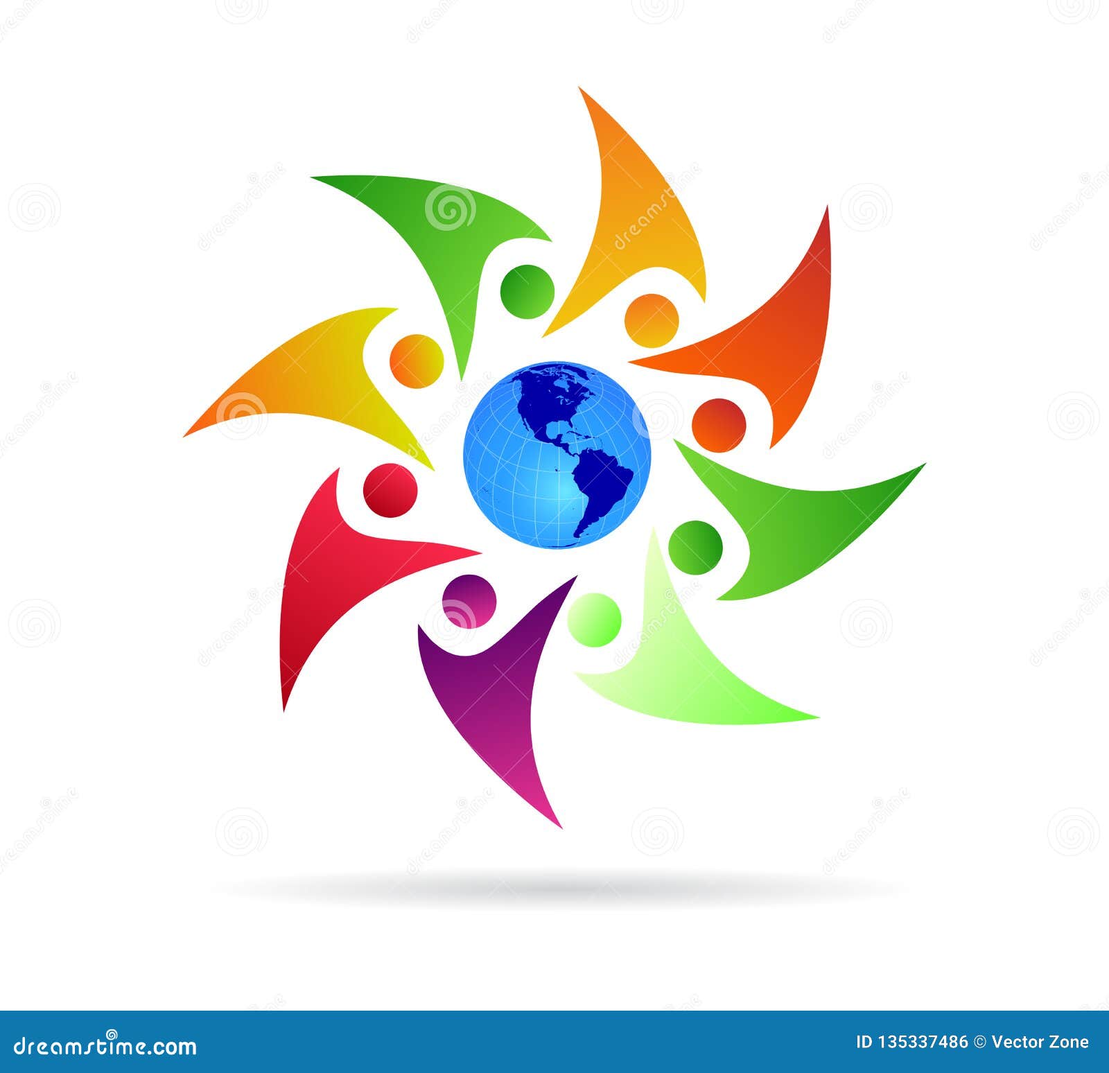 Teamwork People Together Around the Globe Unity Vector Logo. Globe ...