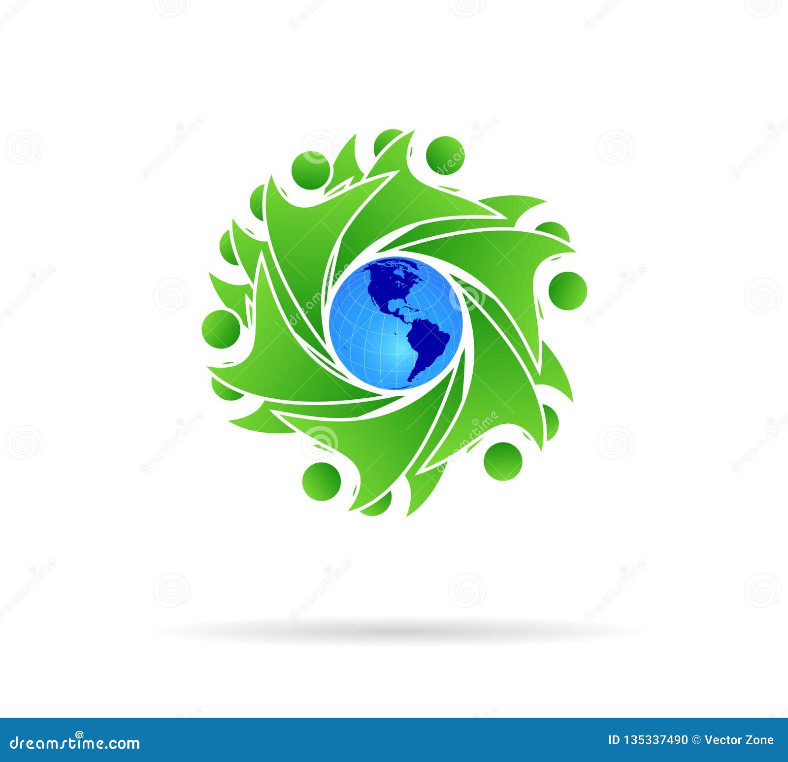 Teamwork Green People Together Around the Globe Unity Vector Logo ...