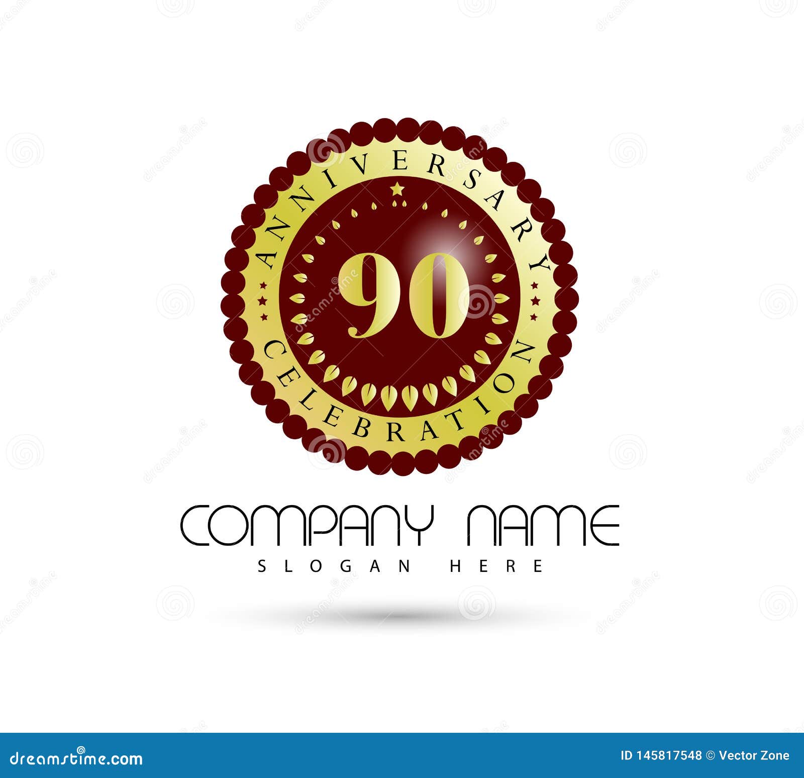 90th Years Anniversary Golden Badge Logo. Stock Vector - Illustration ...