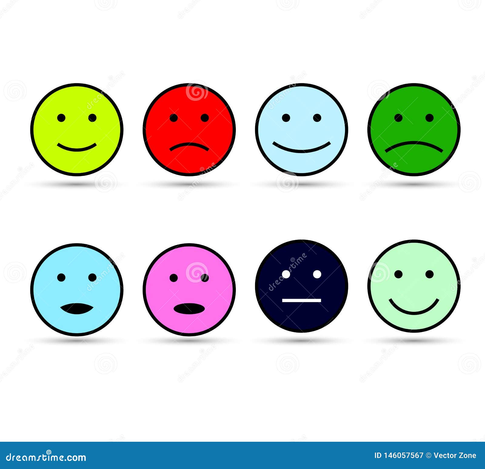 Valuation by Emoticons, Set Smiley Emotion Colorful Face Expressions ...