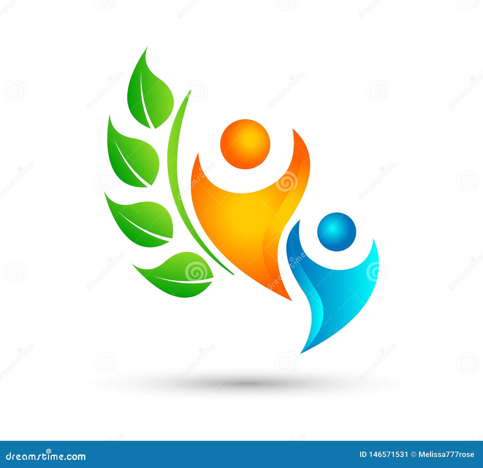 People Together Green Leaf Tree Icon Logo Template. Stock Vector ...