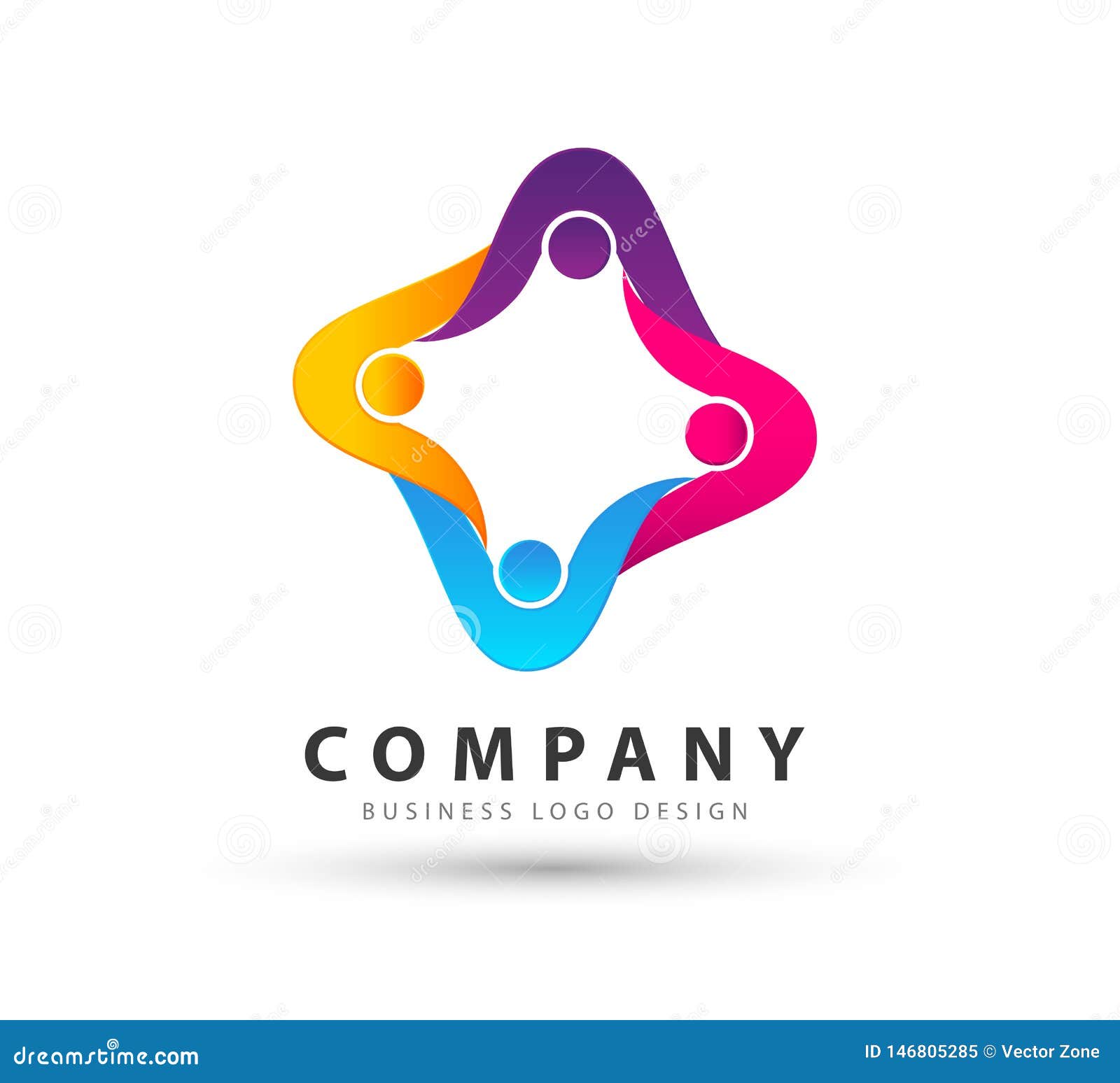 Colorful People Four Group Team New Trendy Icon, Logo. Stock Vector ...