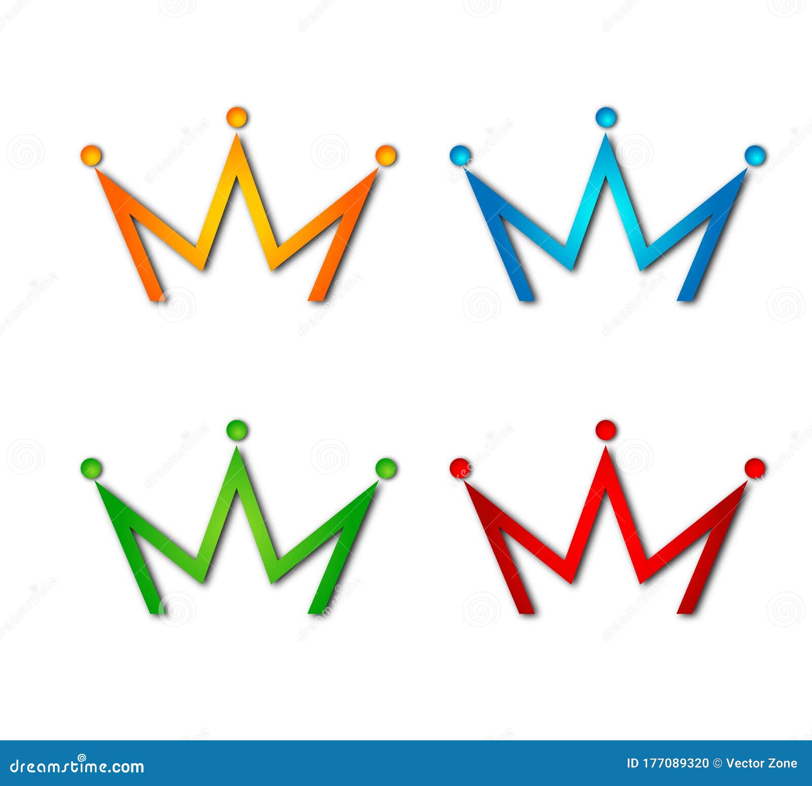 Different Color Crown Vector Set. Royal Crowns, Coronation King And ...