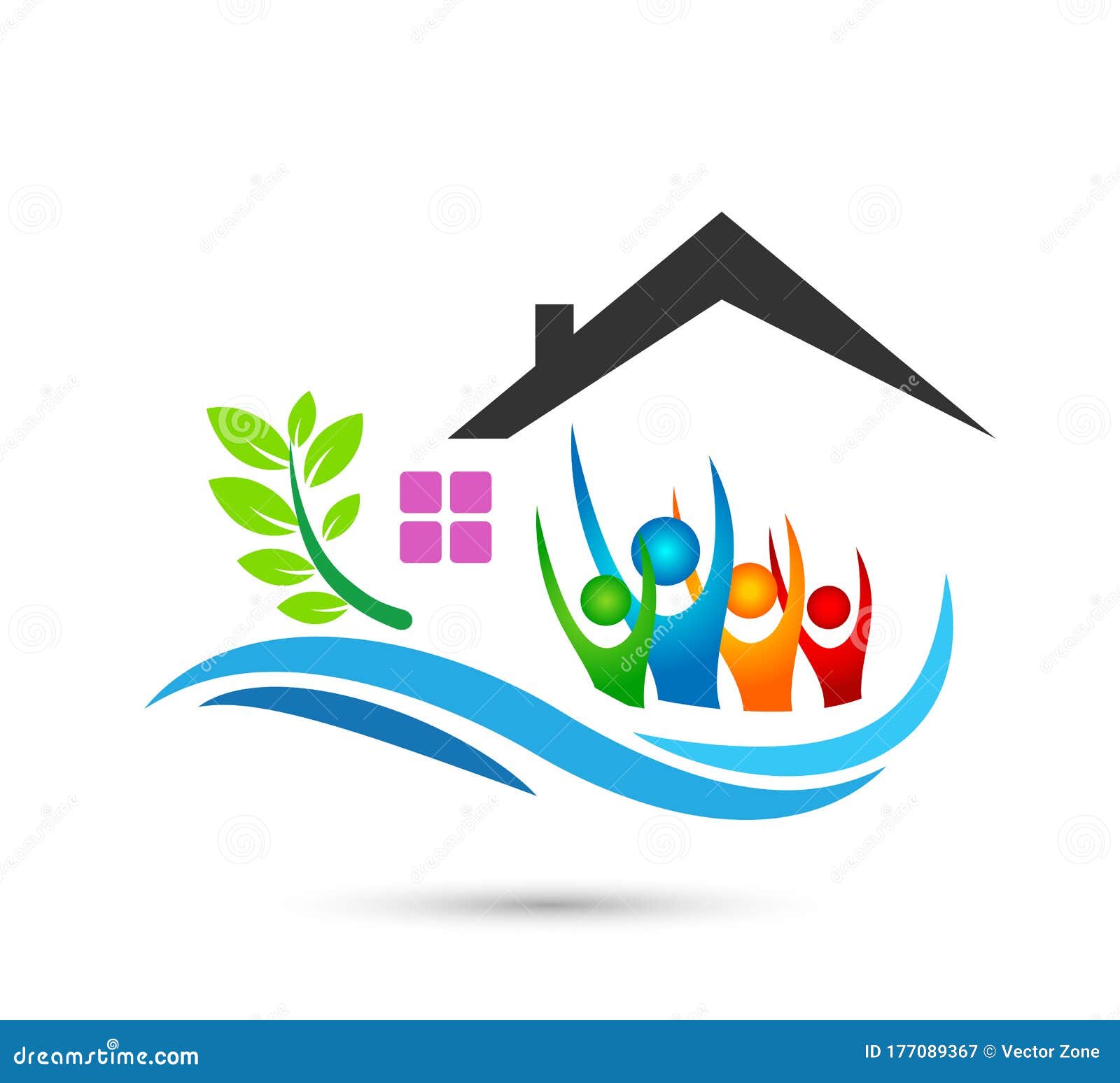 Eco Green Care Home Logo Blue Water Wave Vector Illustration ...
