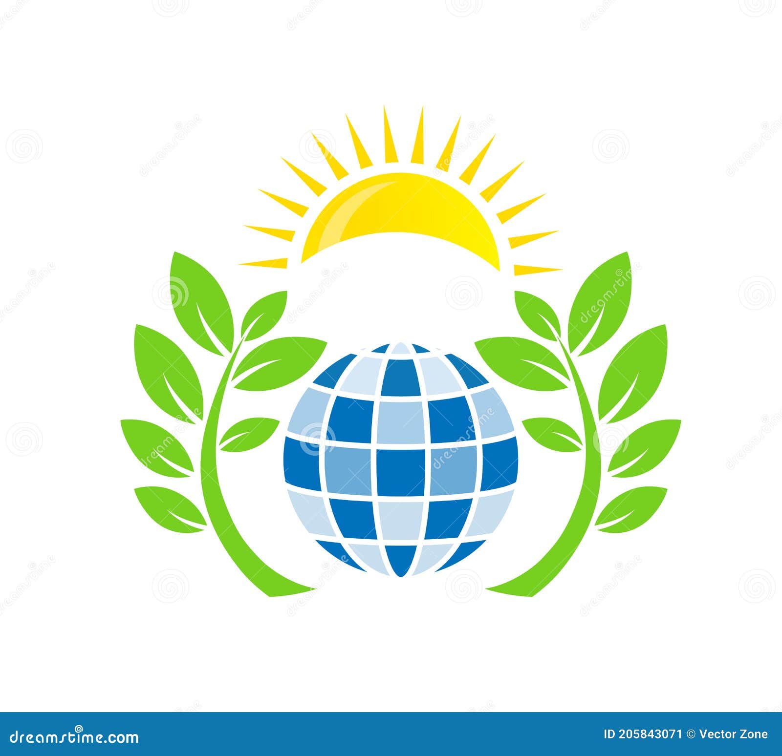 Sunrise Globe Logo, Sundown Nature Tree Sign in Modern Style on White ...