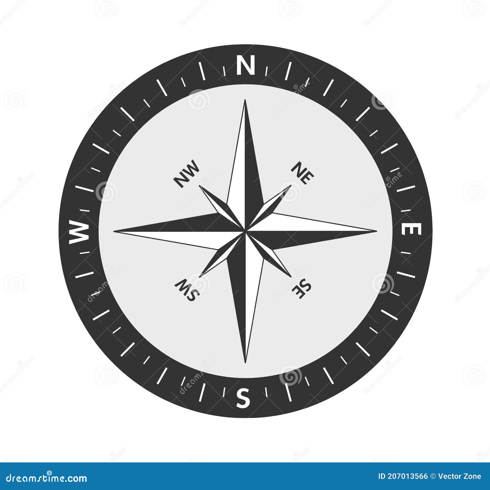 Compass Main Directions Icon Black White Background Vector Illustration ...